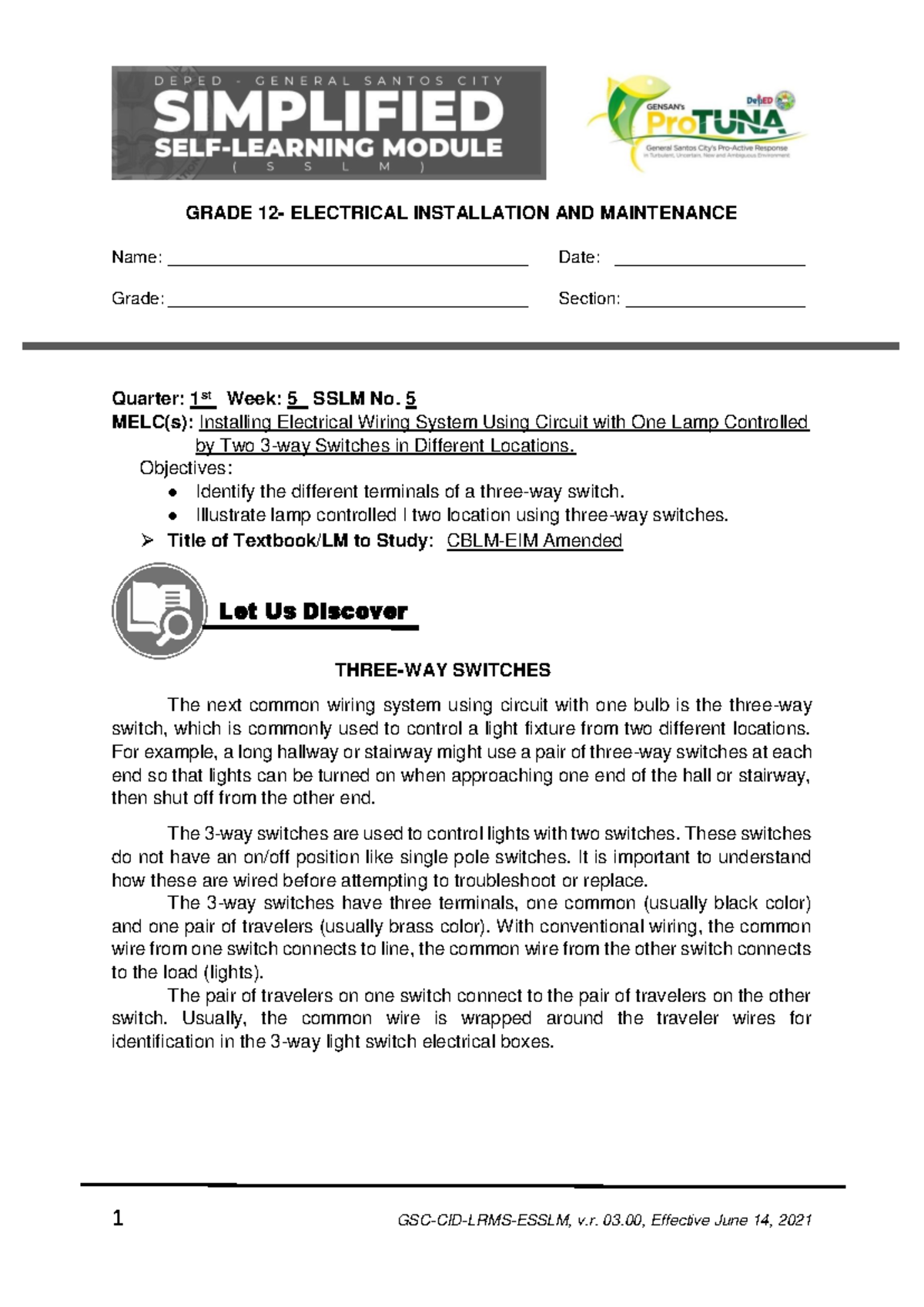 EIM-G12 SEM1 WEEK-5 - EIM NC II - GRADE 12- ELECTRICAL INSTALLATION AND ...