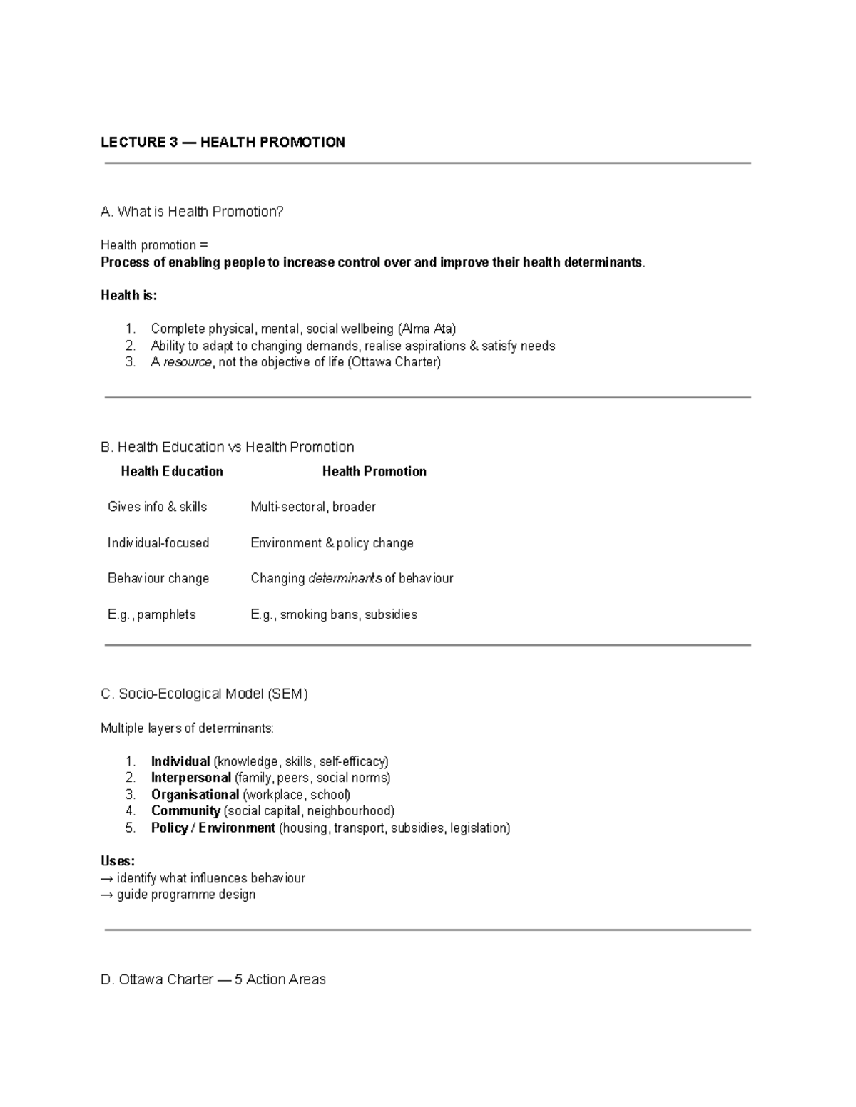 BS1200 Lecture 3: Understanding Health Promotion and Its Models - Studocu