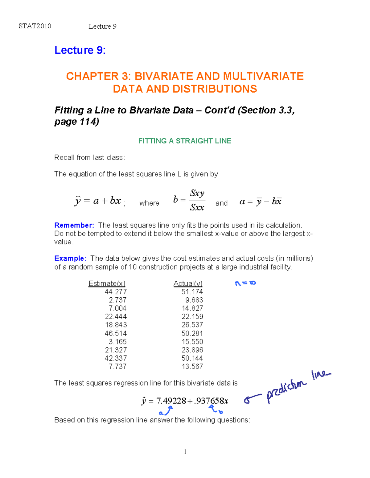 STAT2010 STAT2020 Lecture 9: Bivariate & Multivariate Data Analysis ...