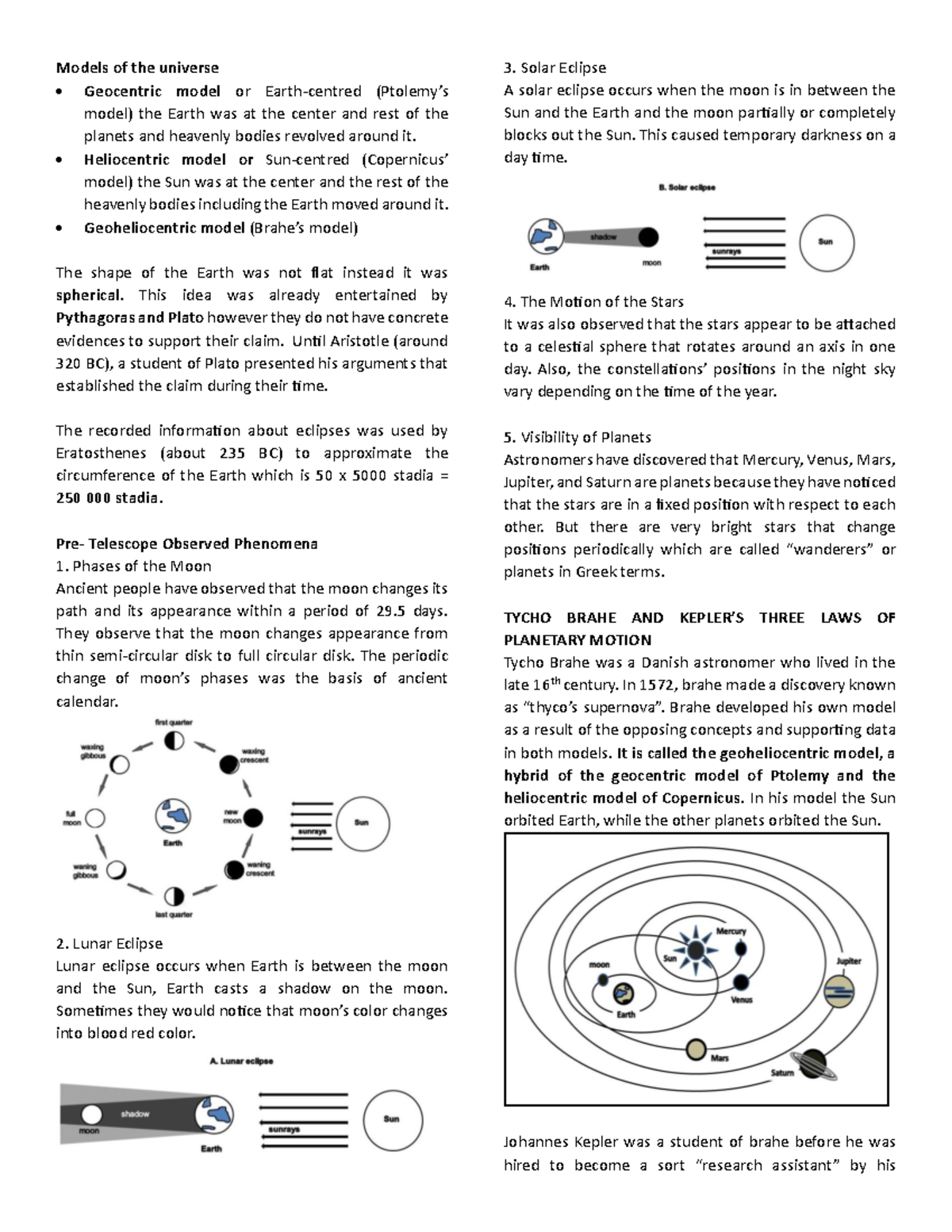 Physical Science Quarter 4 Reviewer - Models of the universe Geocentric ...