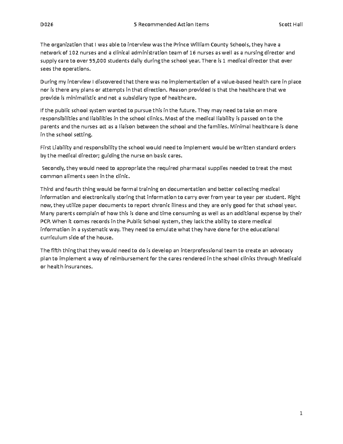 D026 5 Key Action Items for Health Care in Schools - Studocu