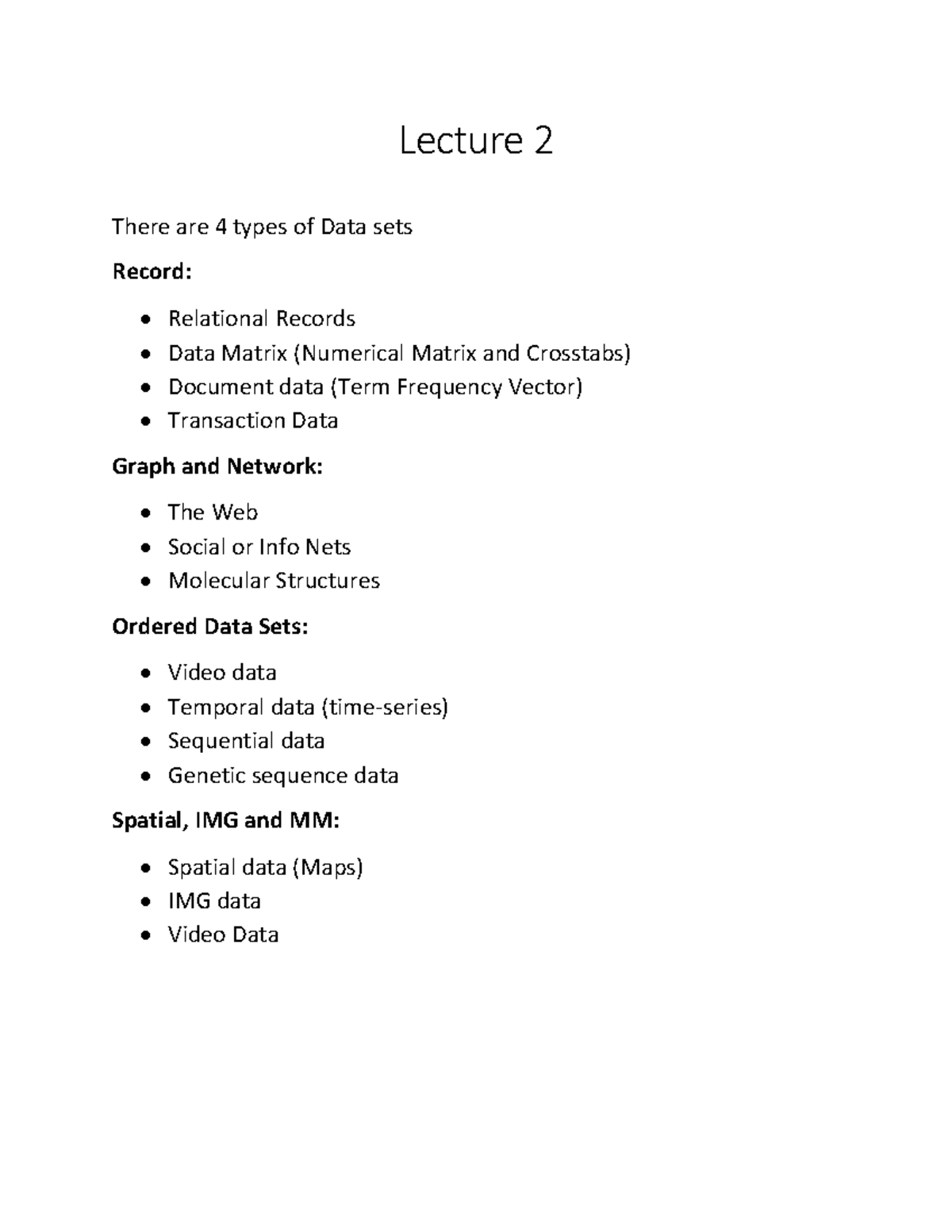 Lec 2 Summary: Data Sets, Attributes, Visualization & Similarity ...
