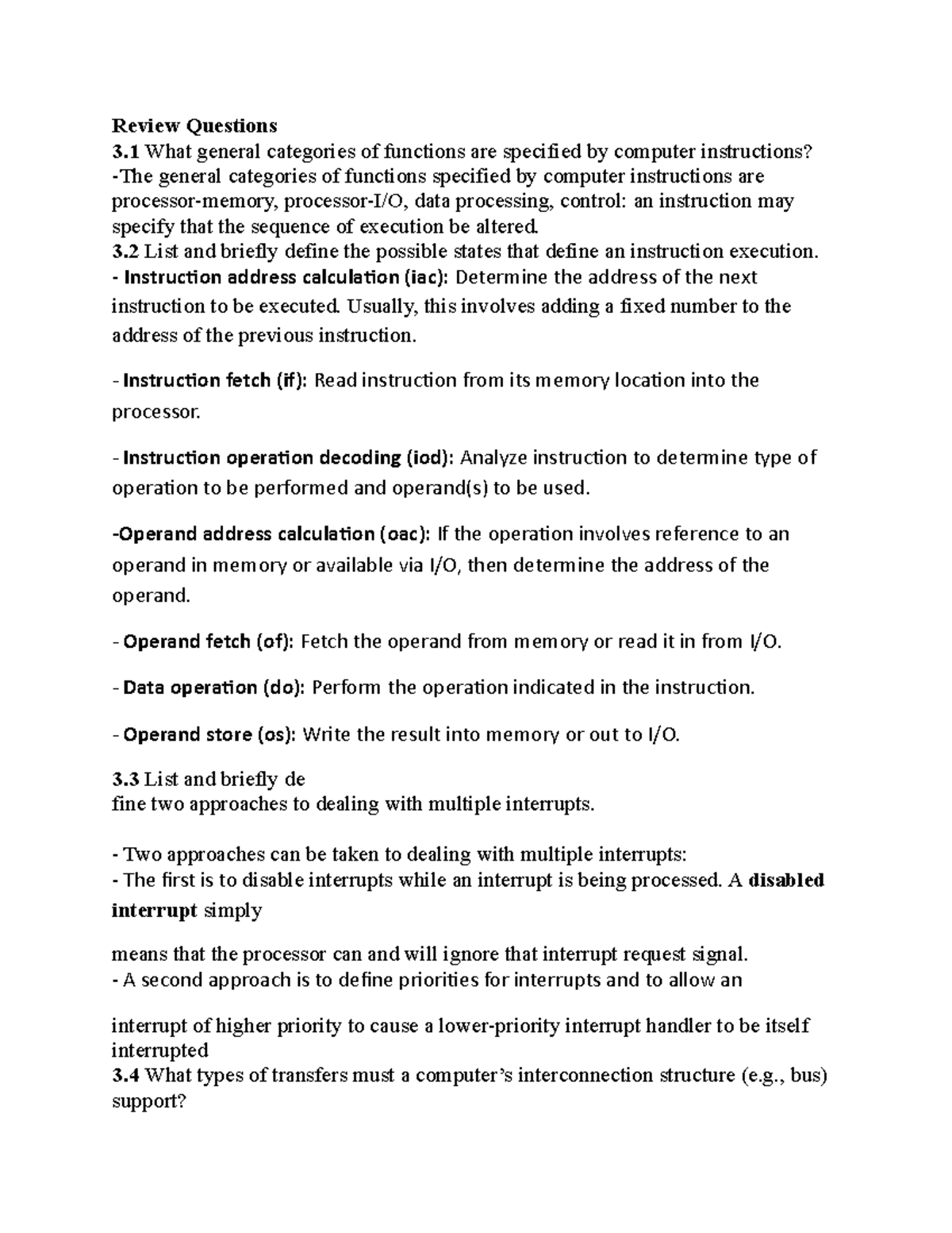 CS 101: Review Questions on Instruction Execution and Interrupts - Studocu