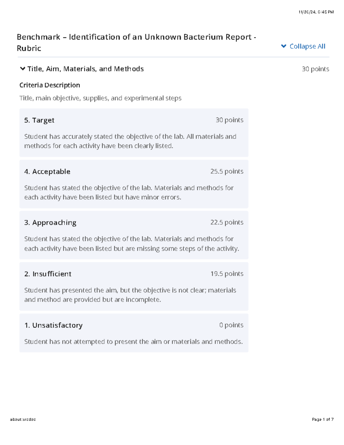 BIO-205 Benchmark Lab Report Rubric: Unknown Bacterium Identification - Studocu
