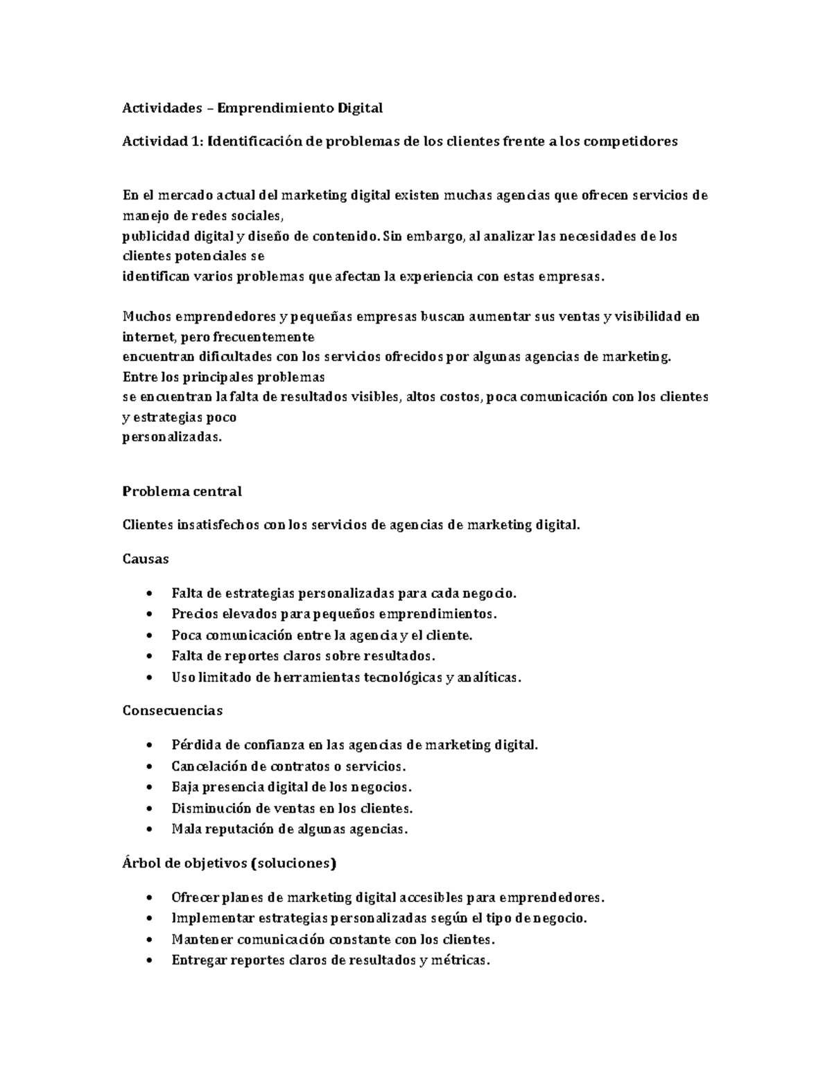 Actividades Emprendimiento Digital: Identificación de Problemas de ...