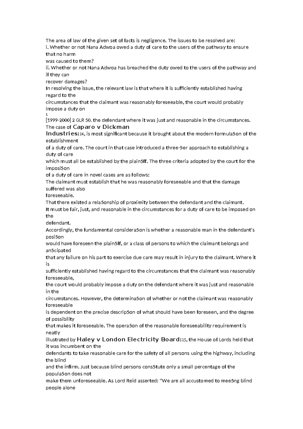 Negligence Analysis: Duty of Care in Nana Adwoa's Case (LAW 101) - Studocu
