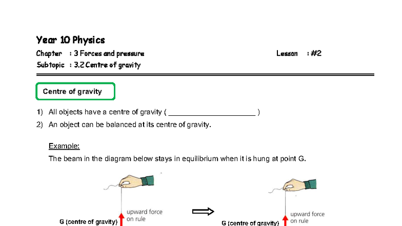 Year 10 Physics Chapter 3: Forces & Pressure - Centre of Gravity ...