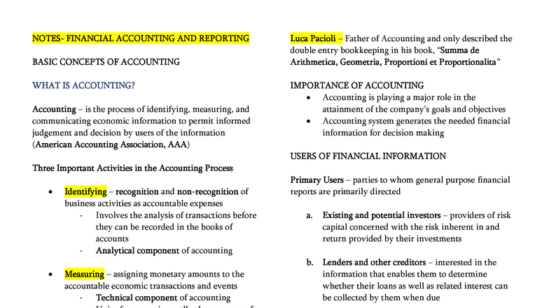 FIN 101: Basic Concepts of Financial Accounting and Reporting - Studocu