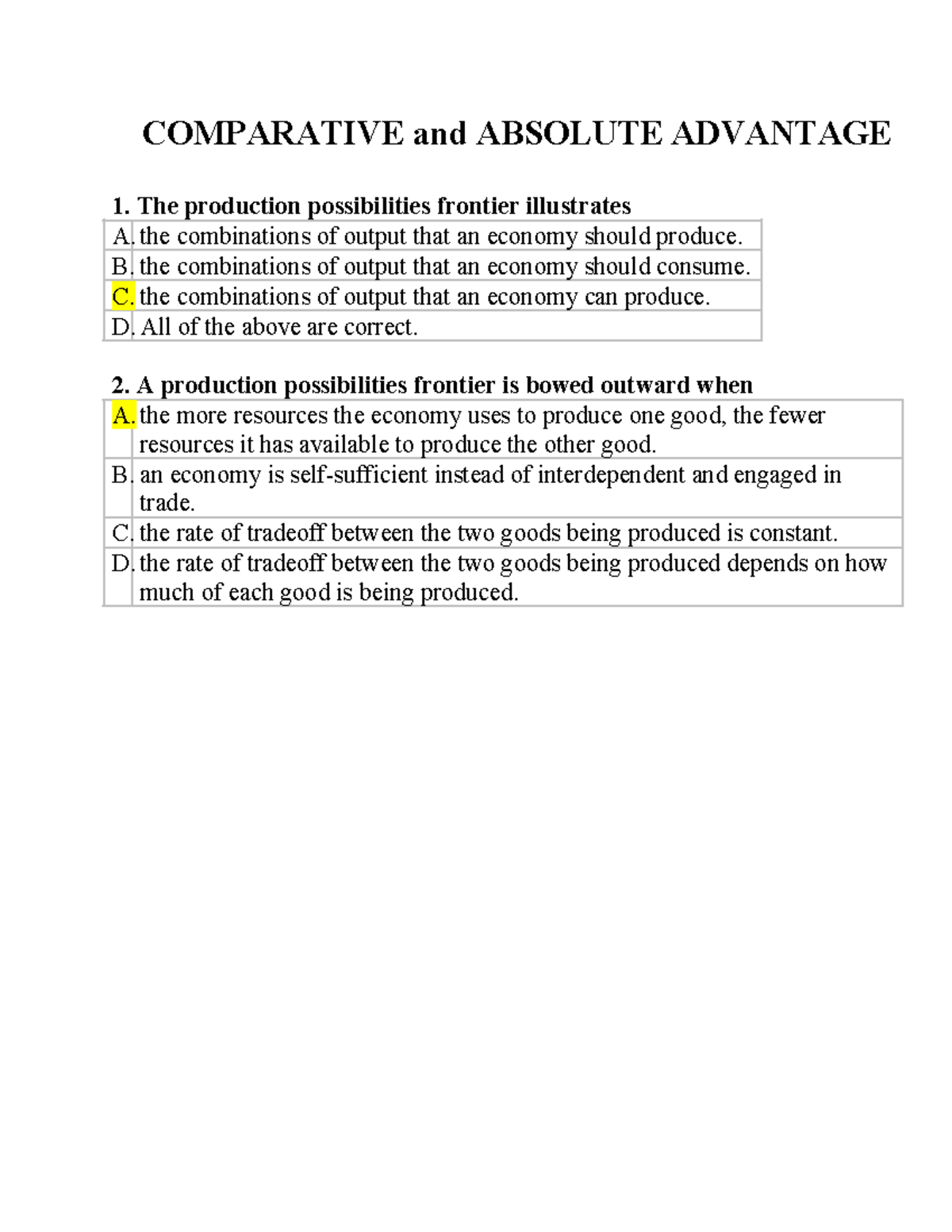 Comparative advantage - COMPARATIVE and ABSOLUTE ADVANTAGE 1. The ...