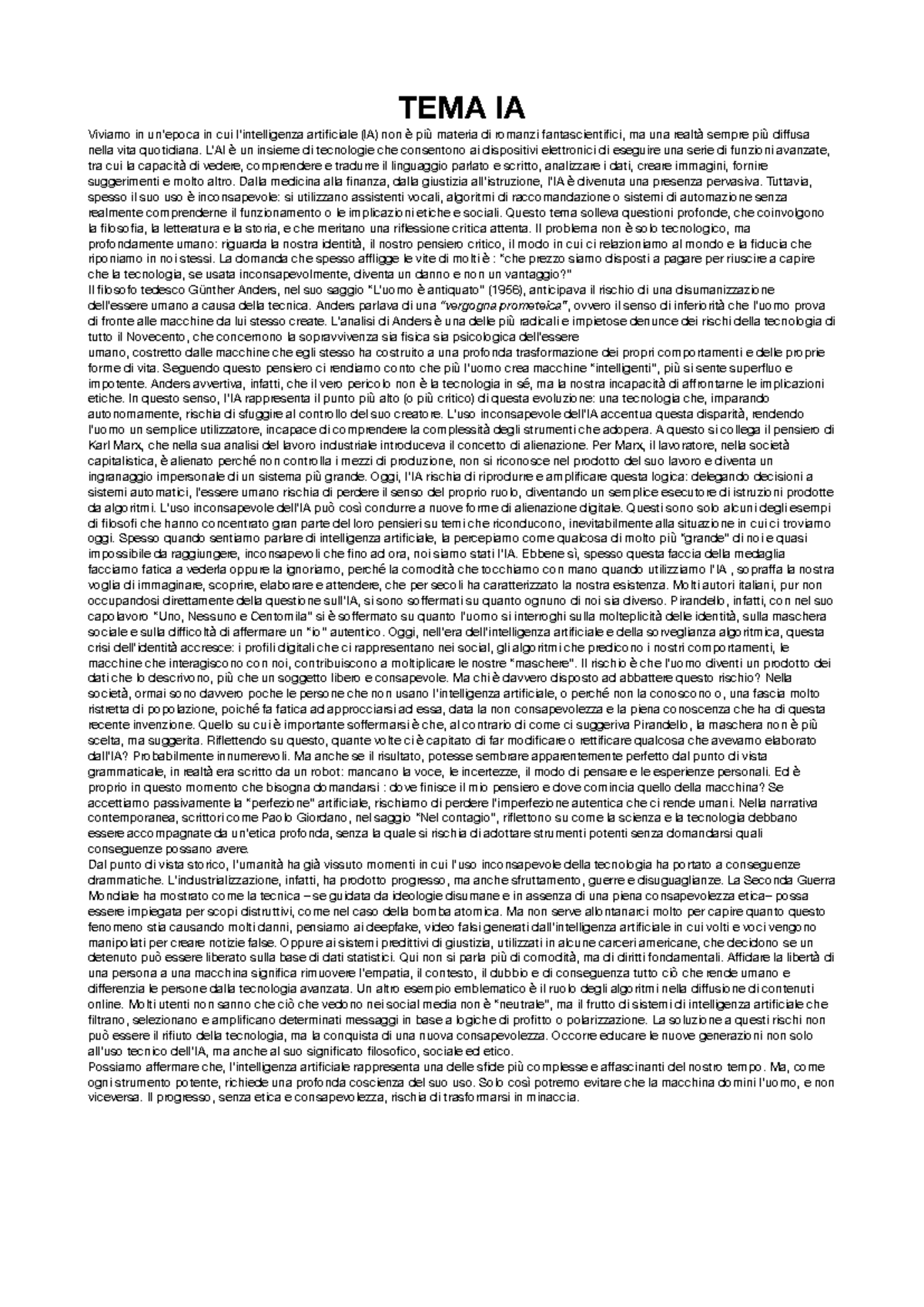 TEMA AI - tema sull'intelligenza artificiale - TEMA IA Viviamo in un ...