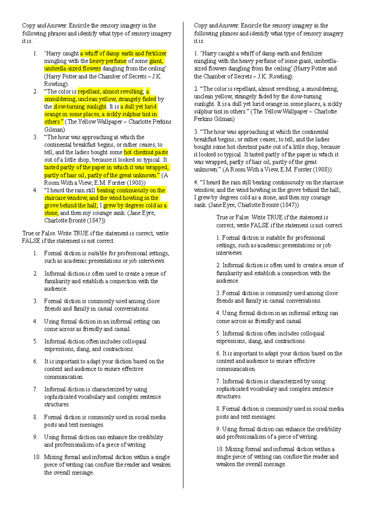 ENG 101 Lesson 1 Quiz: Sensory Imagery & Diction Evaluation - Studocu