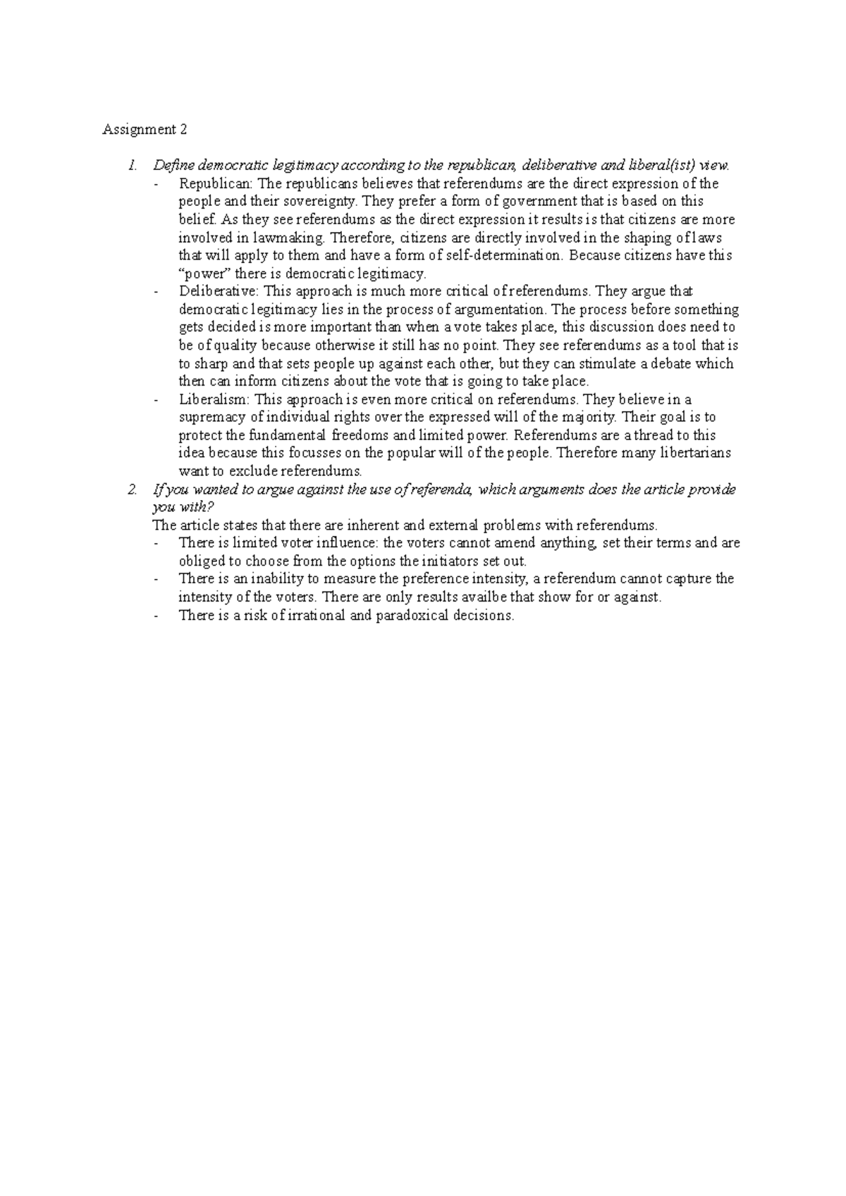 Philosophical Thinking - Assignment 2: Democratic Legitimacy Explained ...