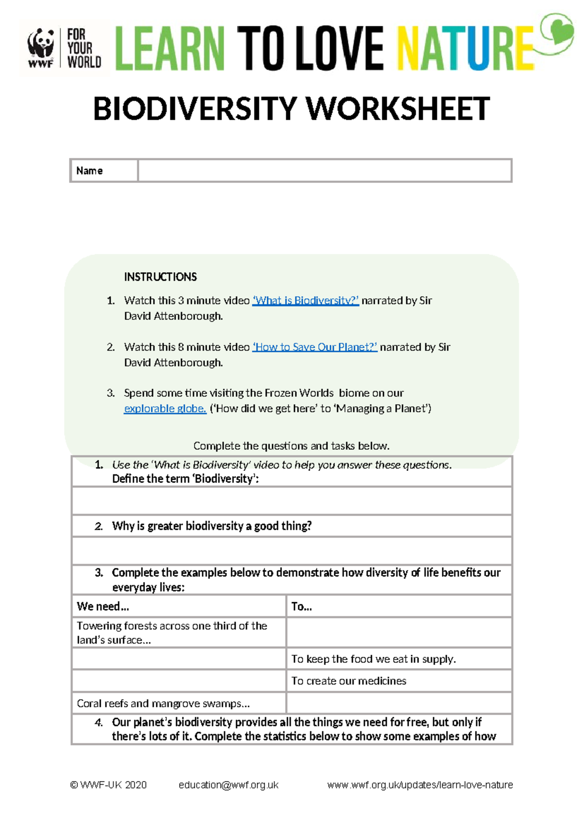 BIOL 101: Biodiversity Worksheet and Impact Analysis - Studocu