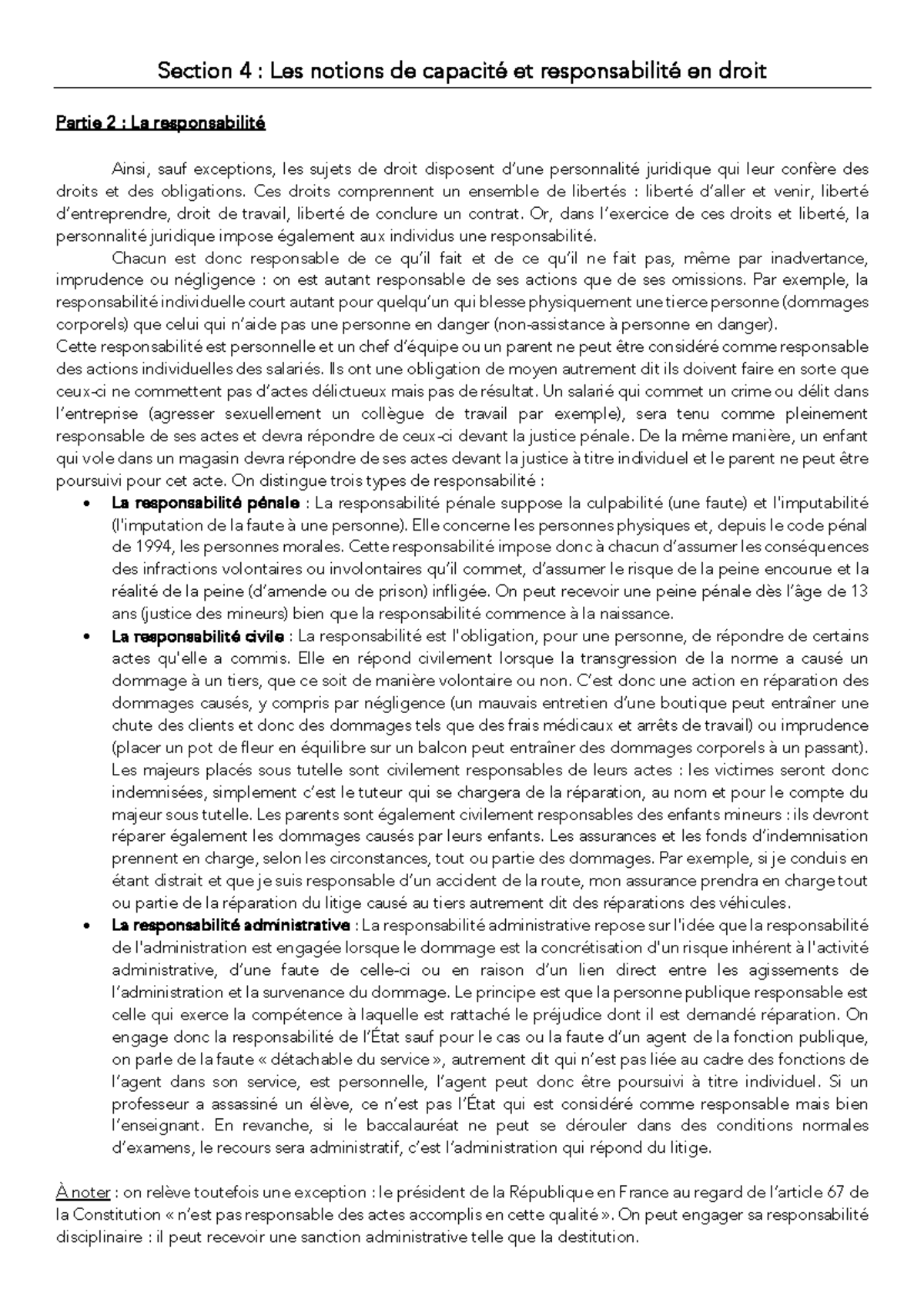 Section 4.2 DGEMC - Notions de Capacité et Responsabilité en Droit - Studocu