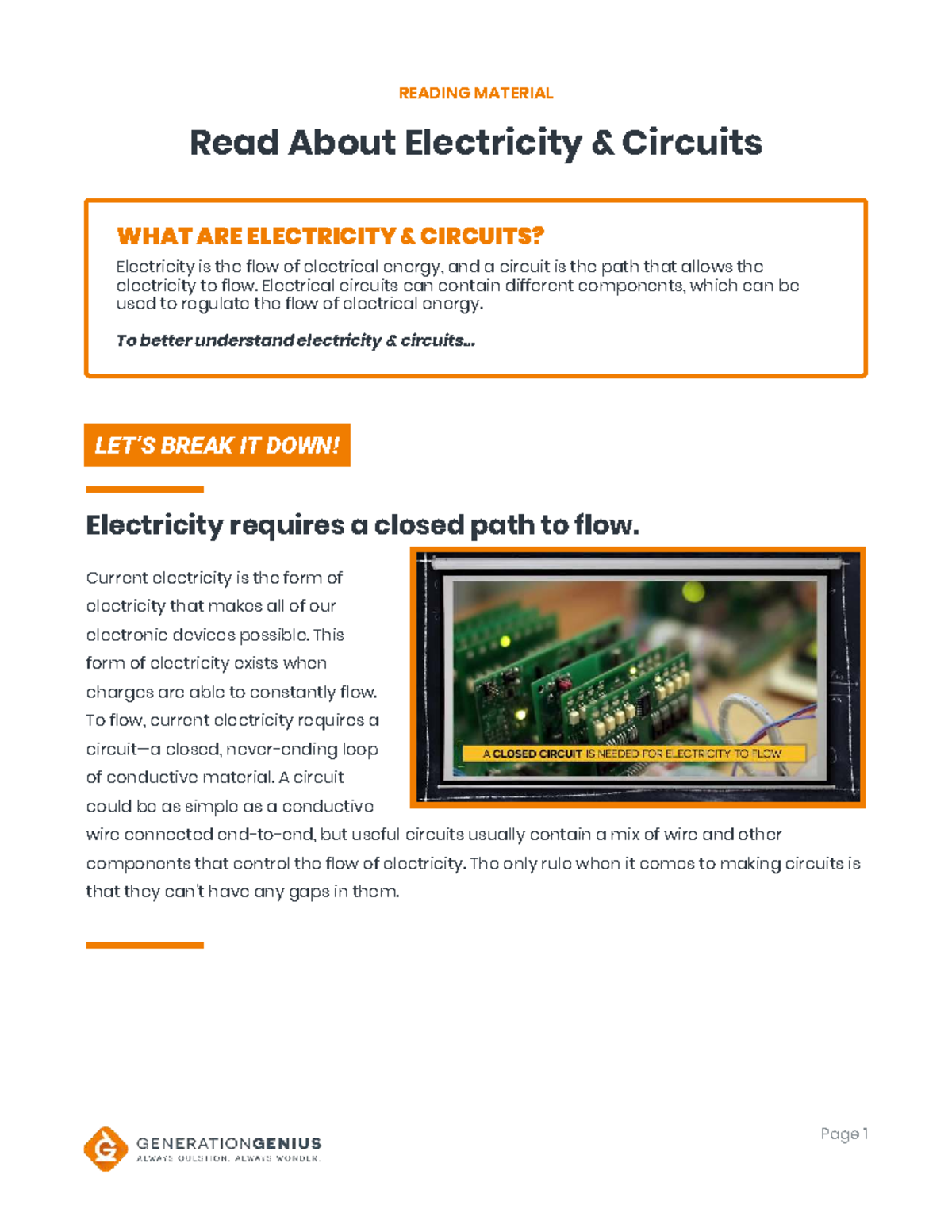 Electricity Circuits Reading Material for Grades 6-8 - Studocu