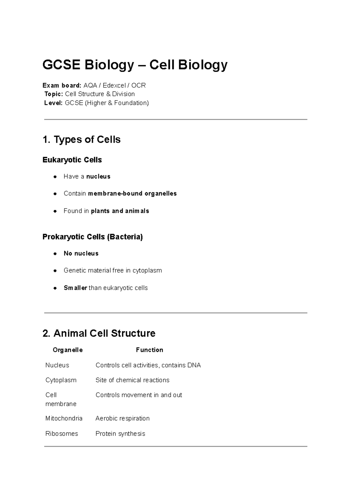 GCSE Biology - Cell Biology Overview for AQA Edexcel Exam - Studocu
