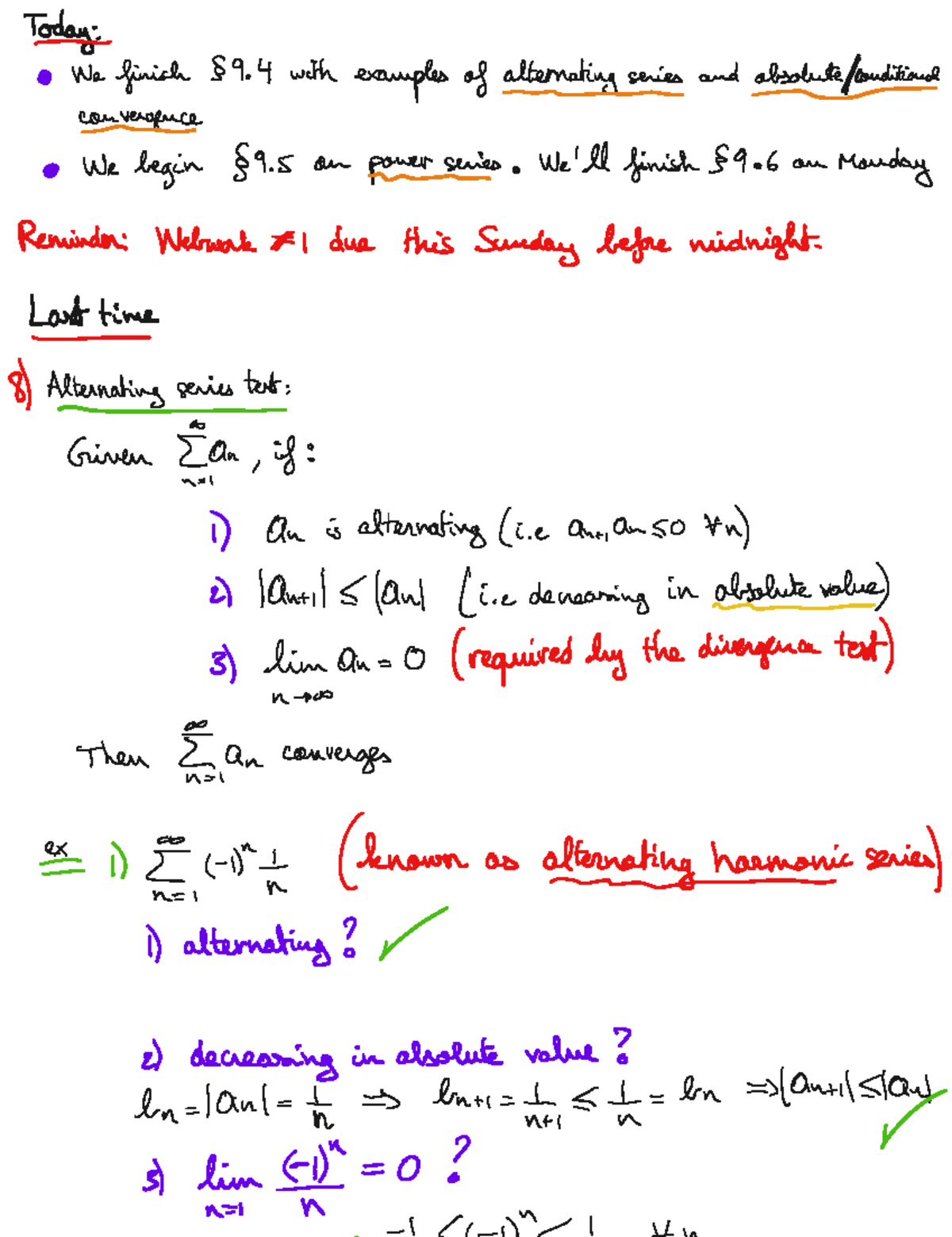 Lecture 7: Alternating Series & Power Series Convergence (MATH 101) - Studocu