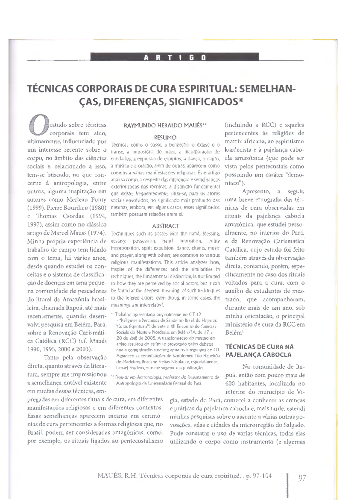 Técnicas de Cura Espiritual: Pajelança Cabocla e RCC (Ritual) - Studocu