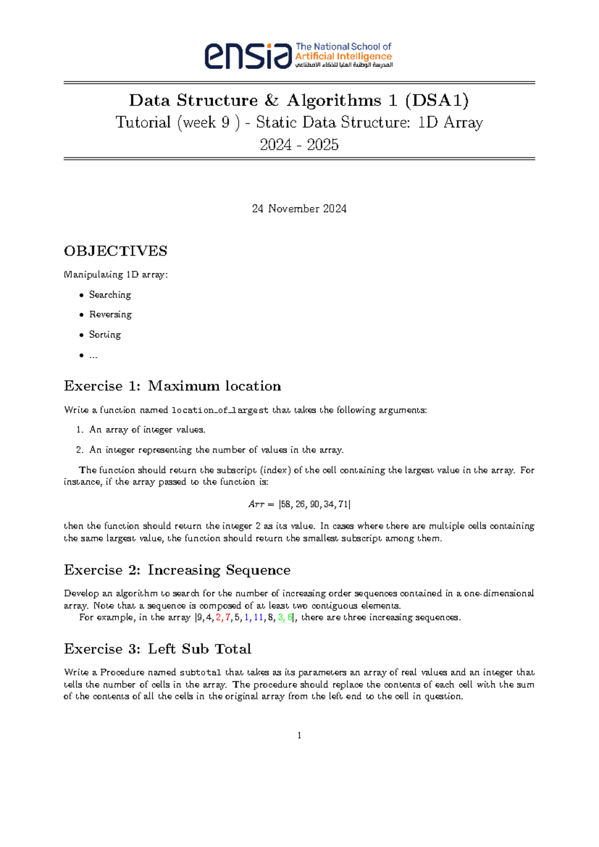 Tutorial week9 - exercice - Data Structure & Algorithms 1 (DSA1 ...
