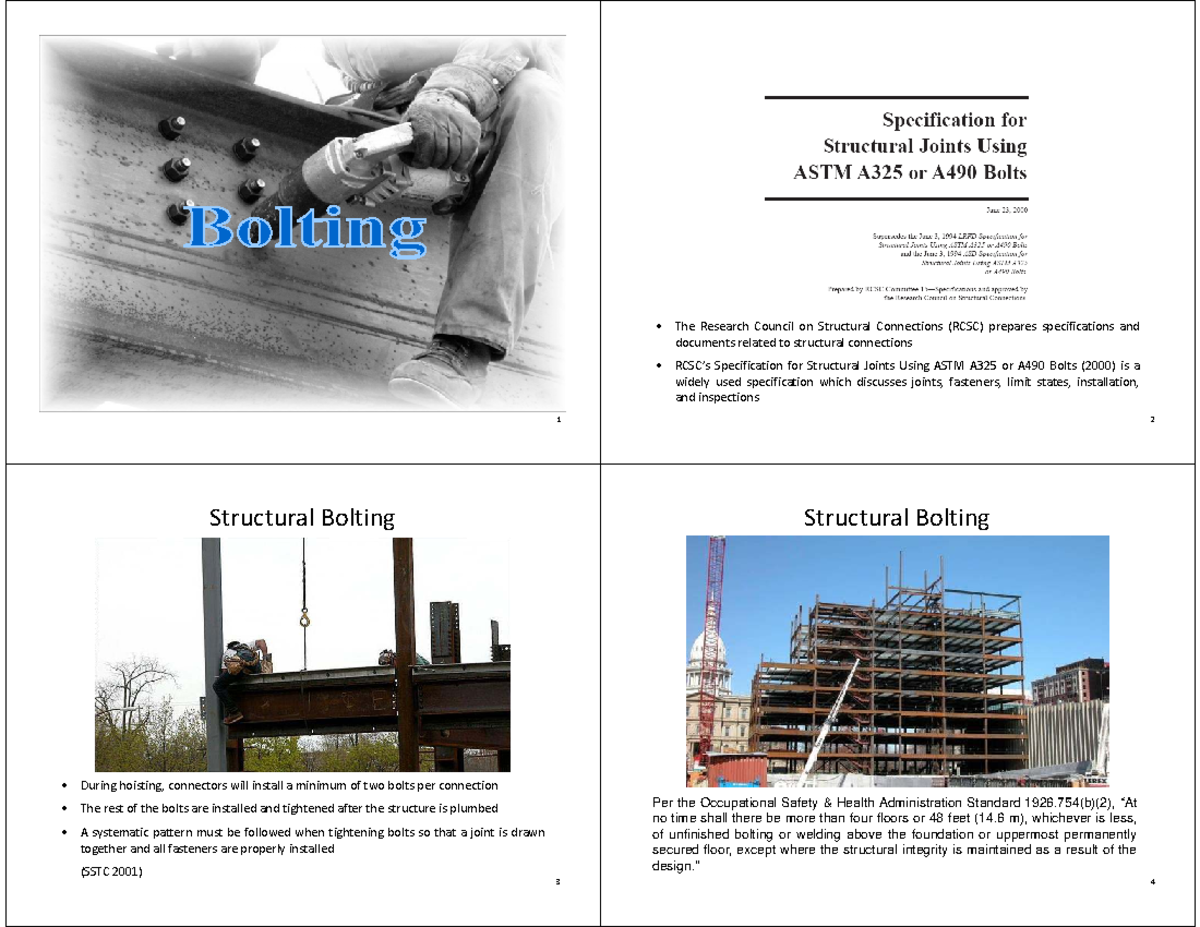 Structural Bolting and Welding: RCSC Specifications Overview - Studocu