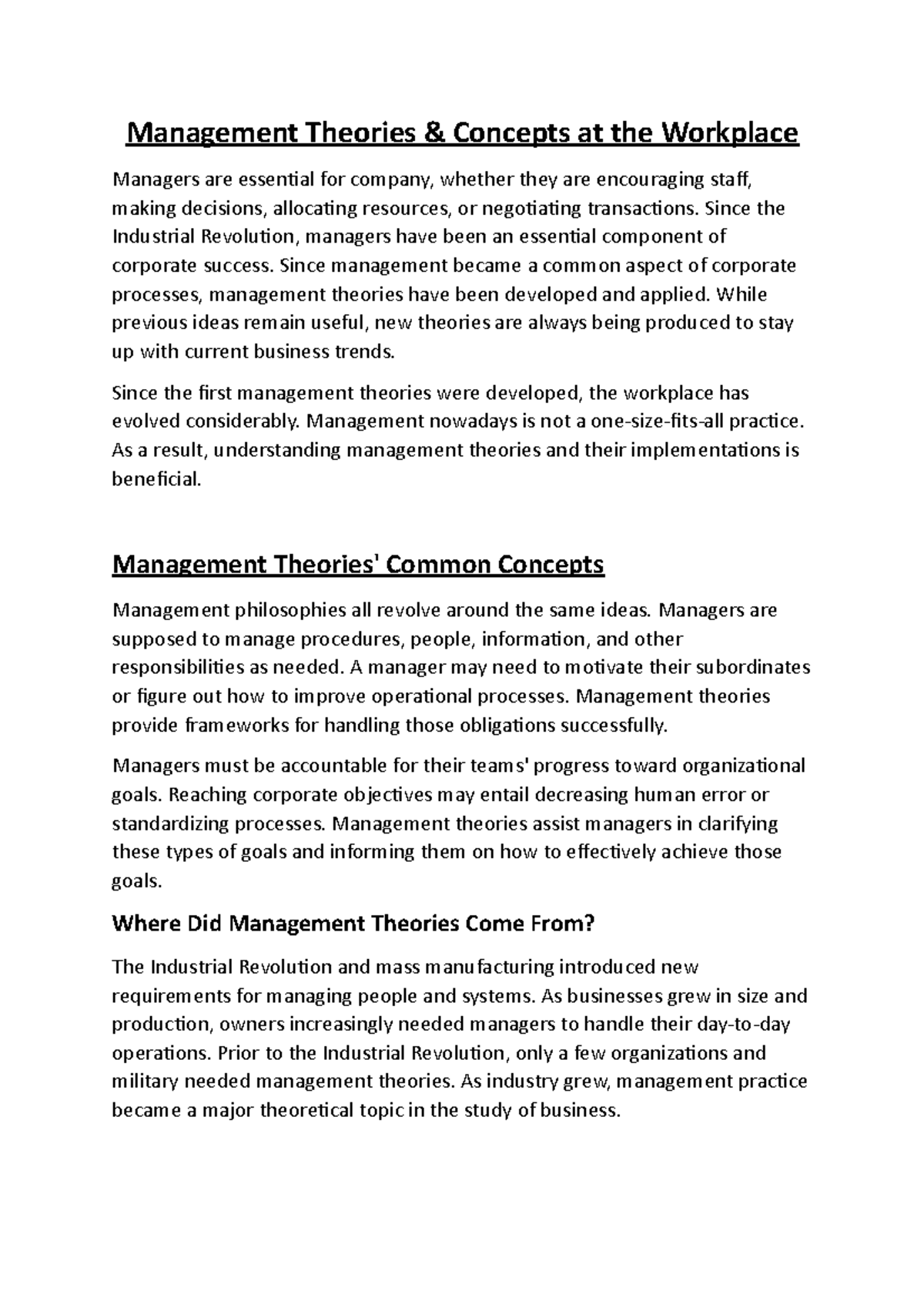 Management Theories - BBA LLB Semester 1 Study Notes - Studocu