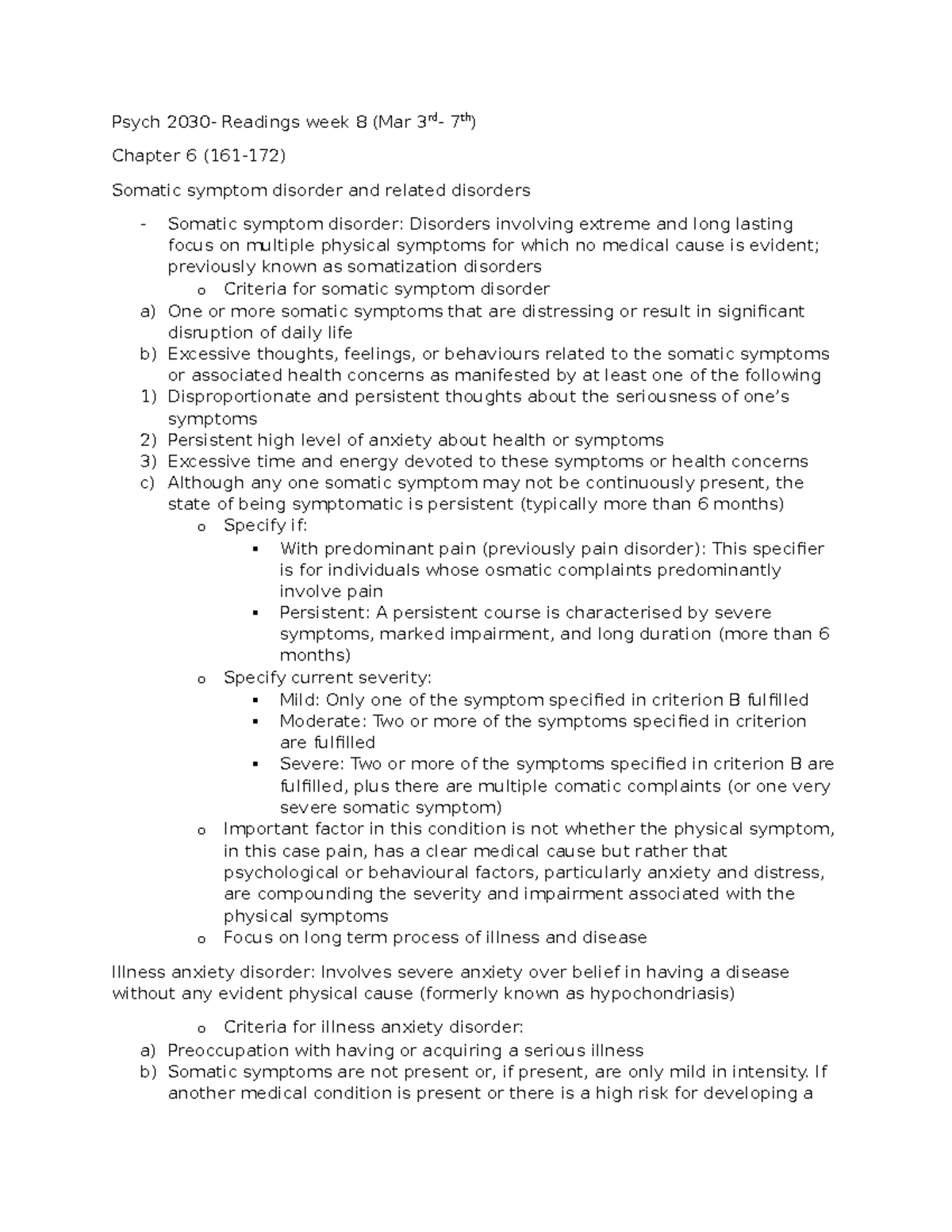 Psych 2030 - Week 8 Readings: Somatic Symptom & Illness Anxiety ...