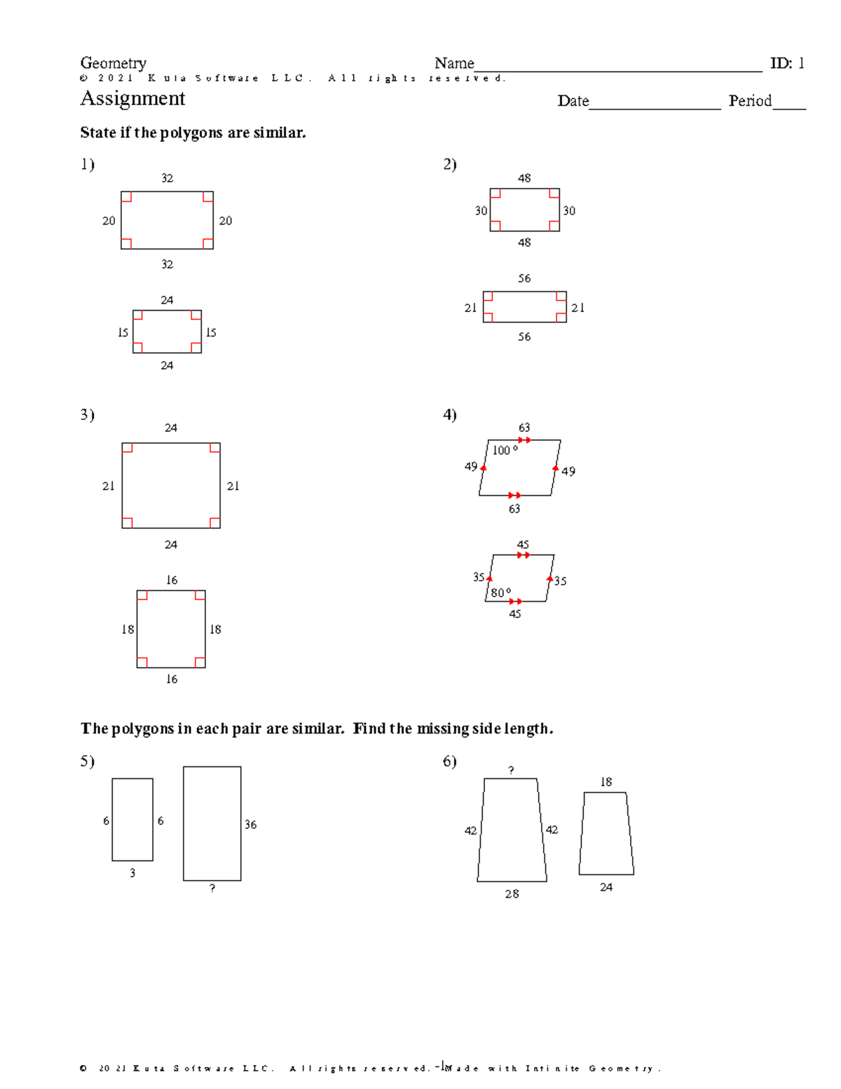 Geometry ID: 1 - Similar Polygons Assignment Worksheet - Studocu