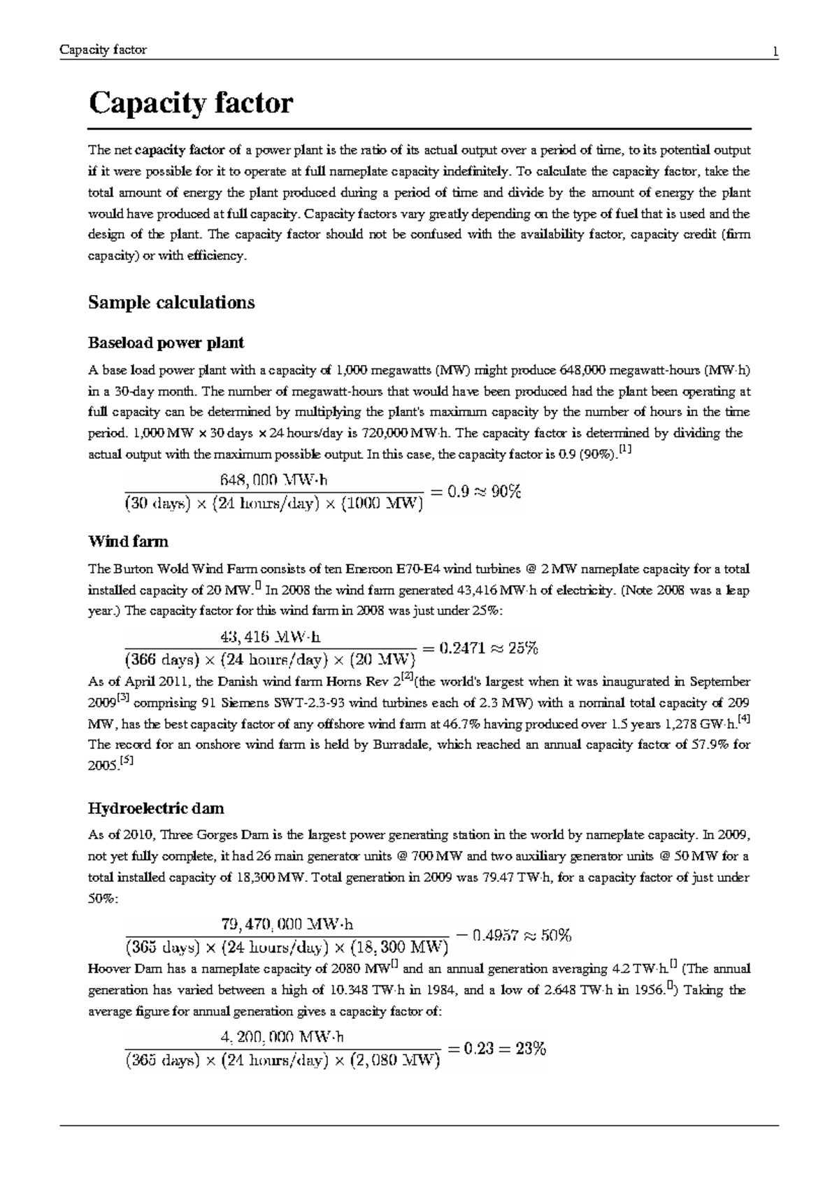 Capacity factor - important note - Capacity factor The net capacity ...