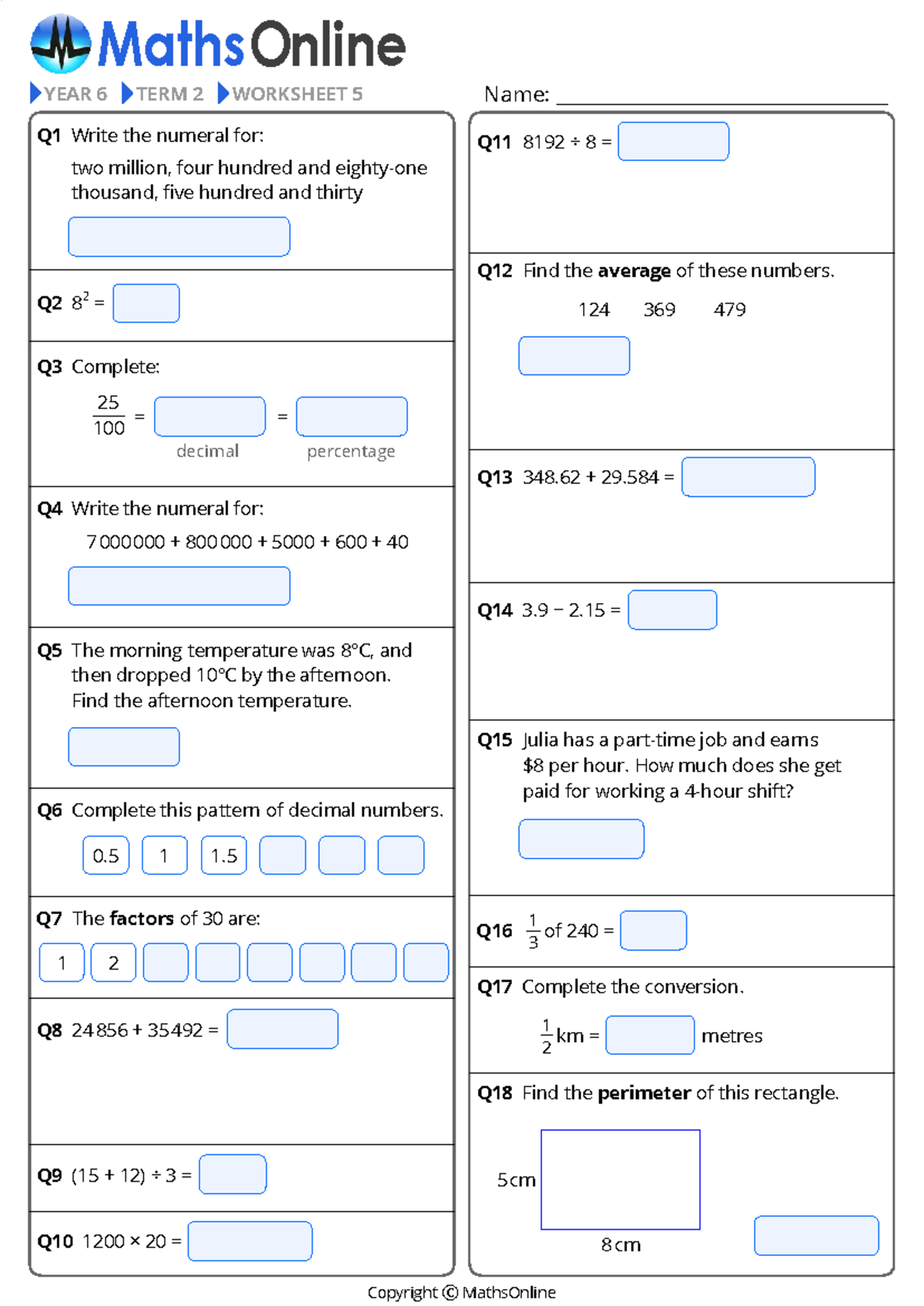 Year 6 Term 2 Worksheet 5 - MathsOnline Study Material - Studocu