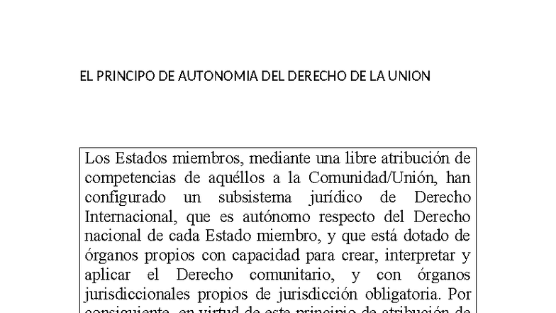 Tema 9: El Principio de Autonomía del Derecho de la Unión (DUE URJC ...
