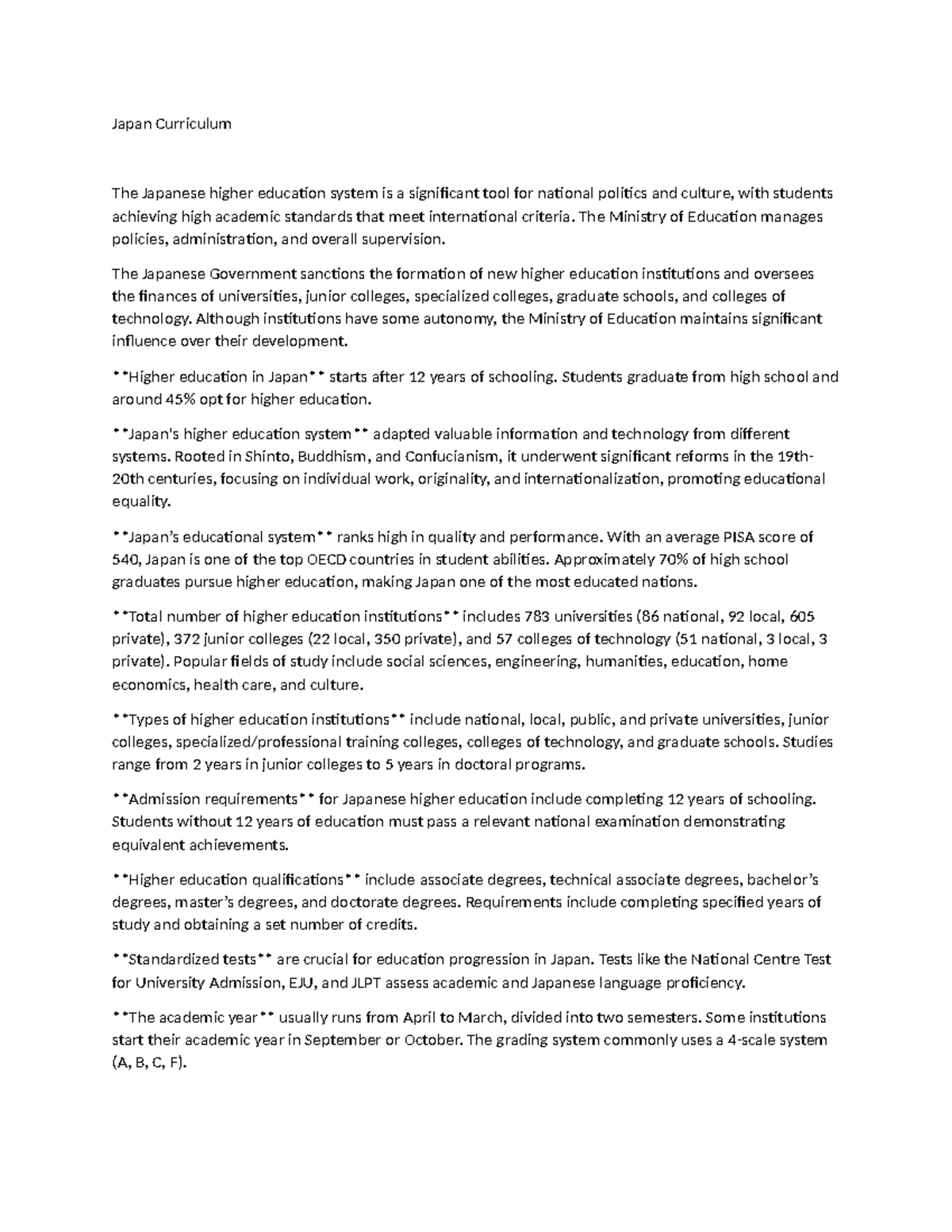 Japan Higher Education Curriculum Overview: Structure, Standards, and ...