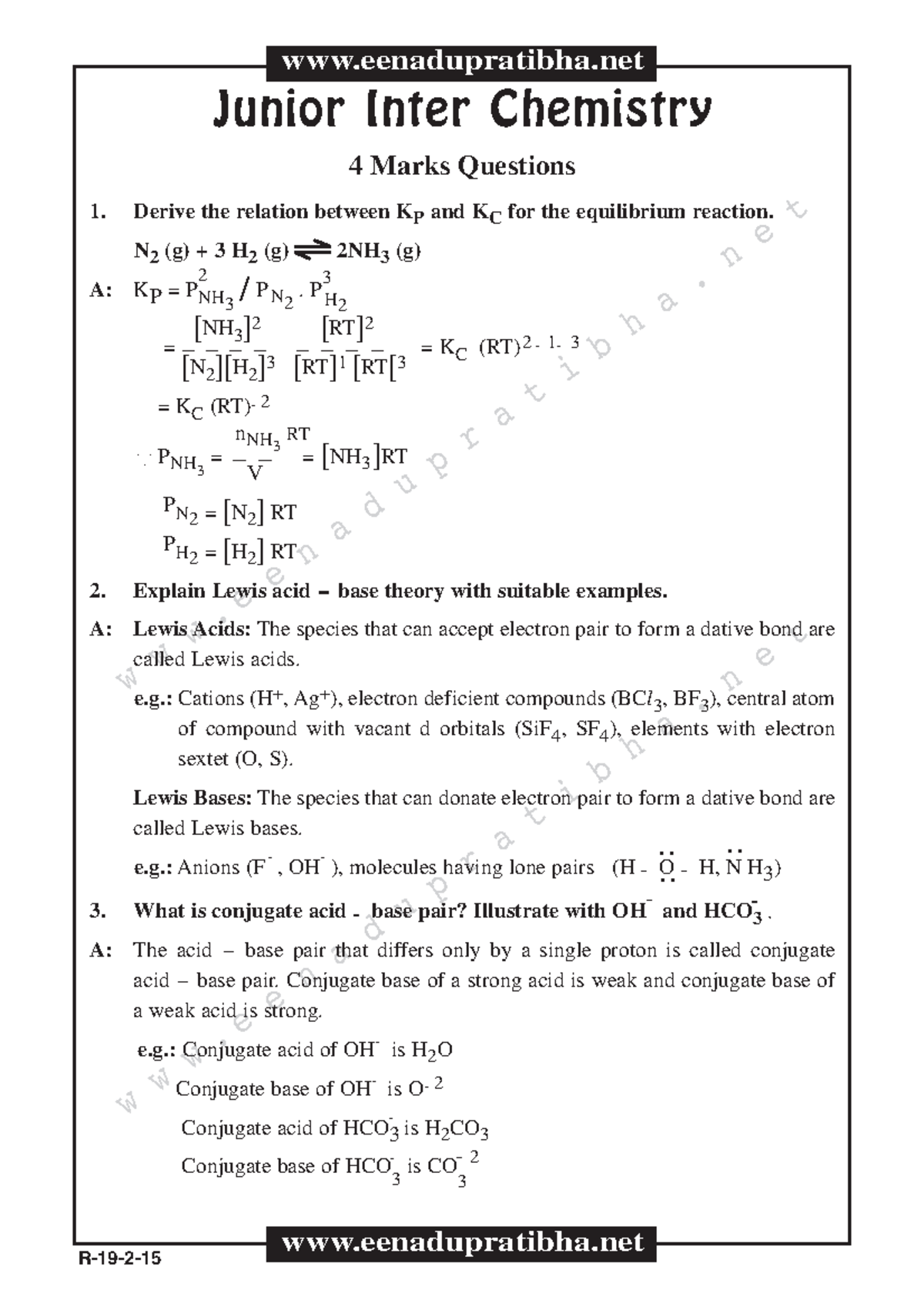 Junior Inter Chemistry 4 Marks Q&A: Equilibrium & Acid-Base Concepts ...