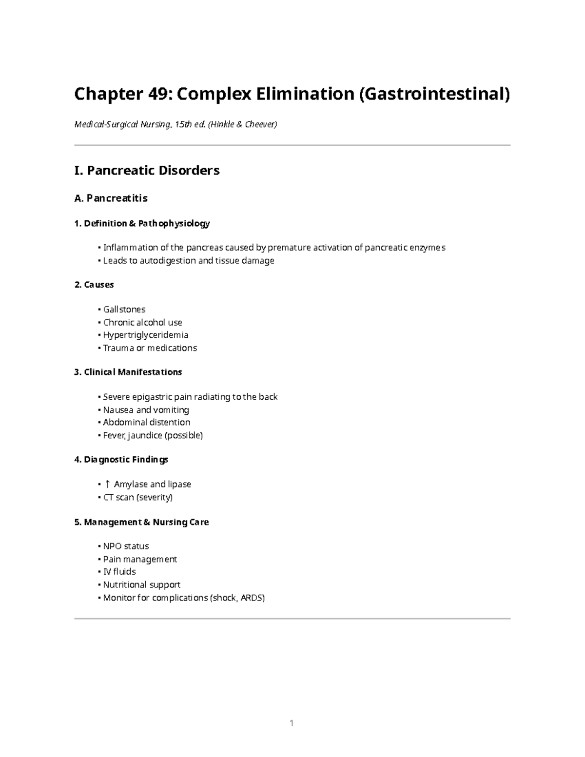 Chapter 49: Complex Elimination (GI) Nursing Outline - 15th Ed. - Studocu