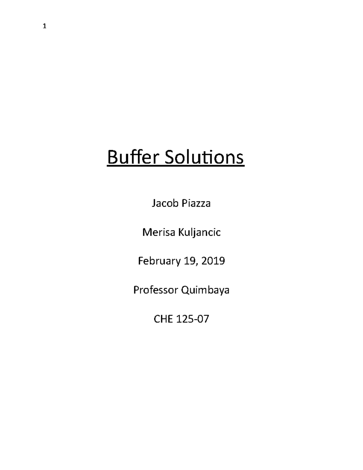 Buffer Solution Lab Report - Buffer Solutions Jacob Piazza Merisa ...