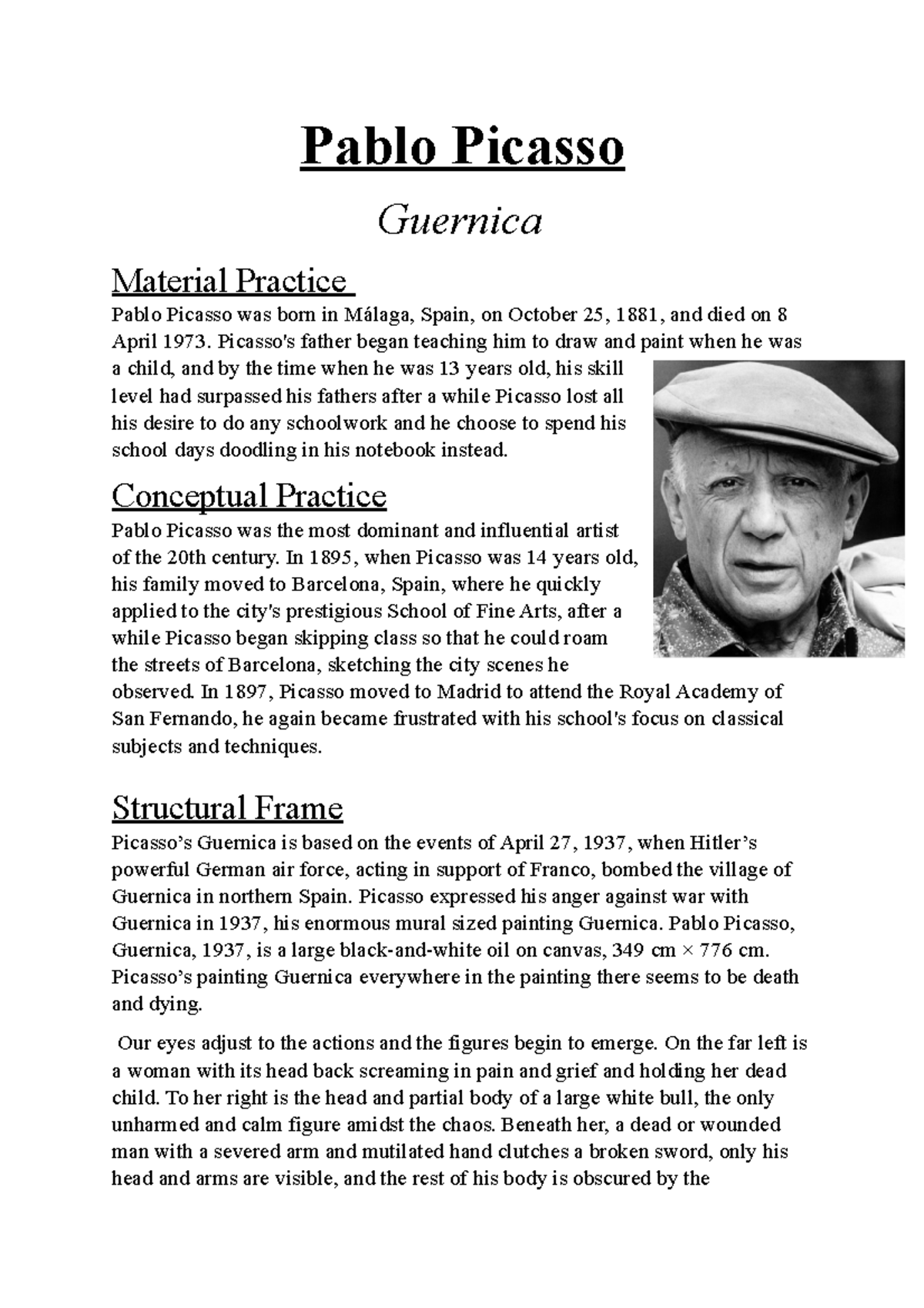 Pablo Picasso: Analyzing Guernica's Artistic and Cultural Impact - Studocu