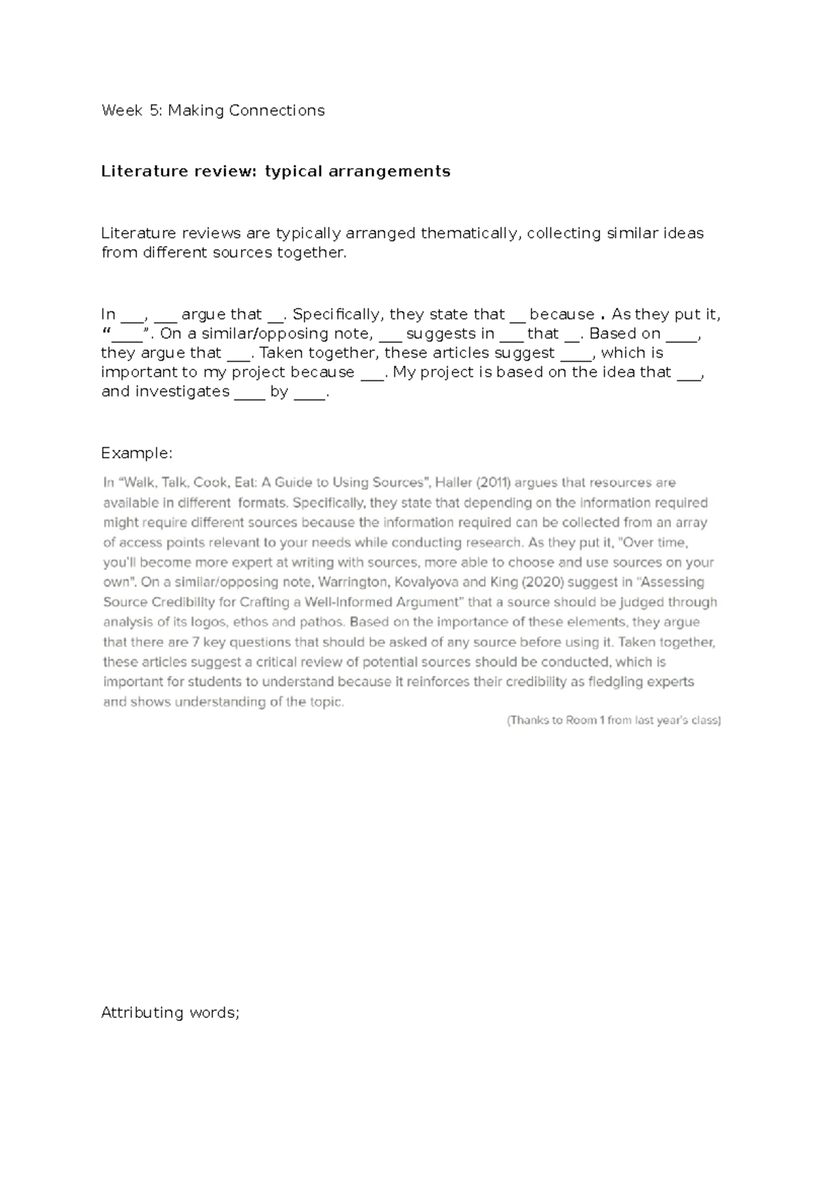 Week 5 - notes lect - Week 5: Making Connections Literature review ...