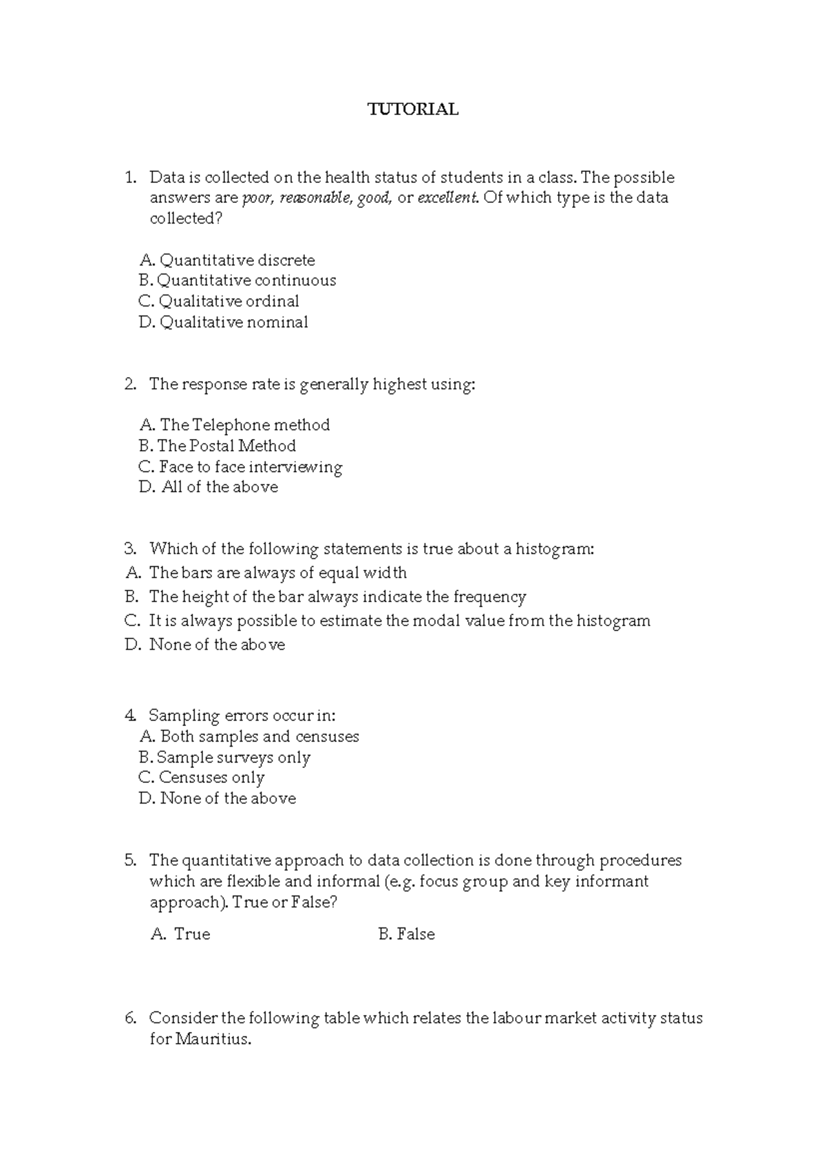 Statistical Analysis Questions & Answers - Sample Exam (STAT101) - Studocu