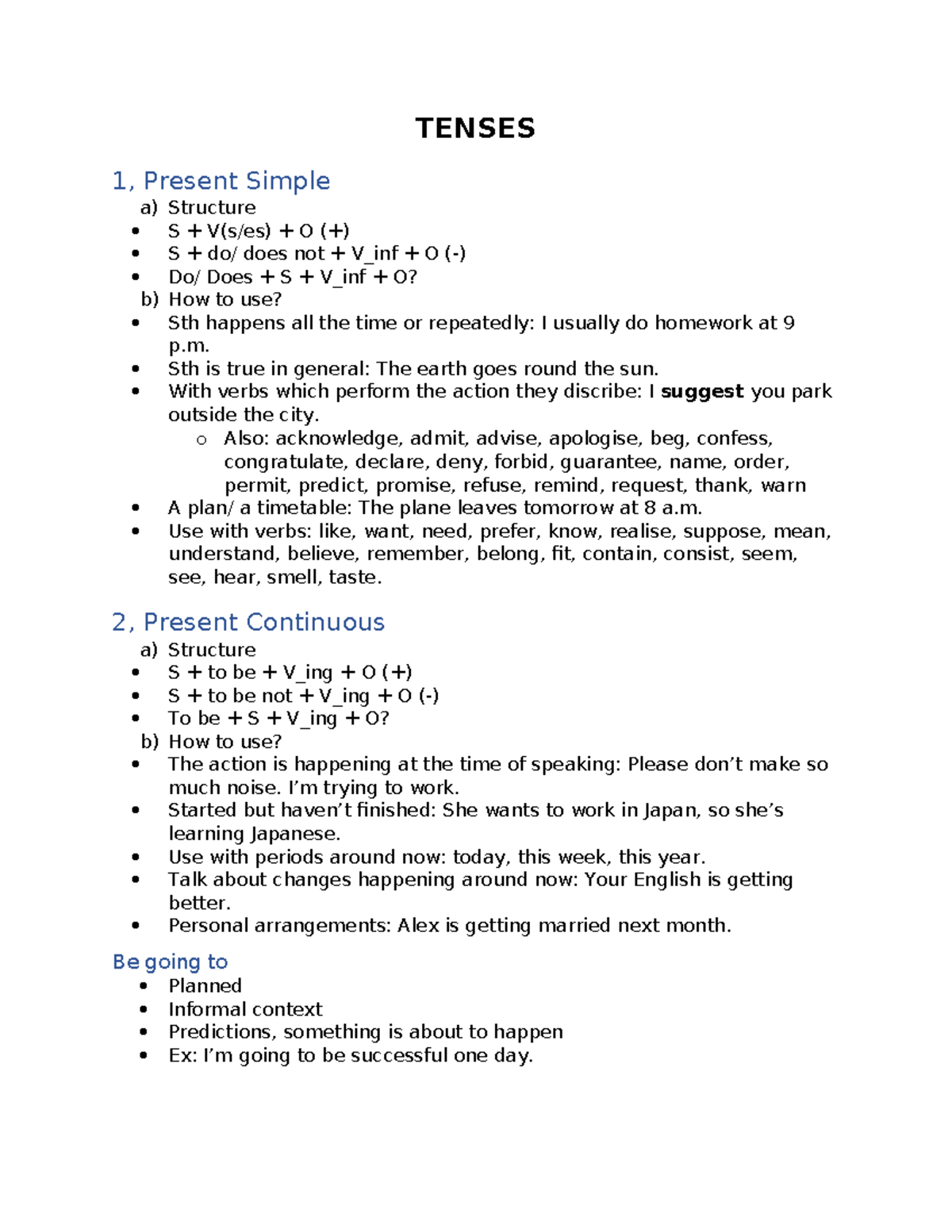 TENSES 1: Present Simple, Continuous, Past, and Perfect Structures ...