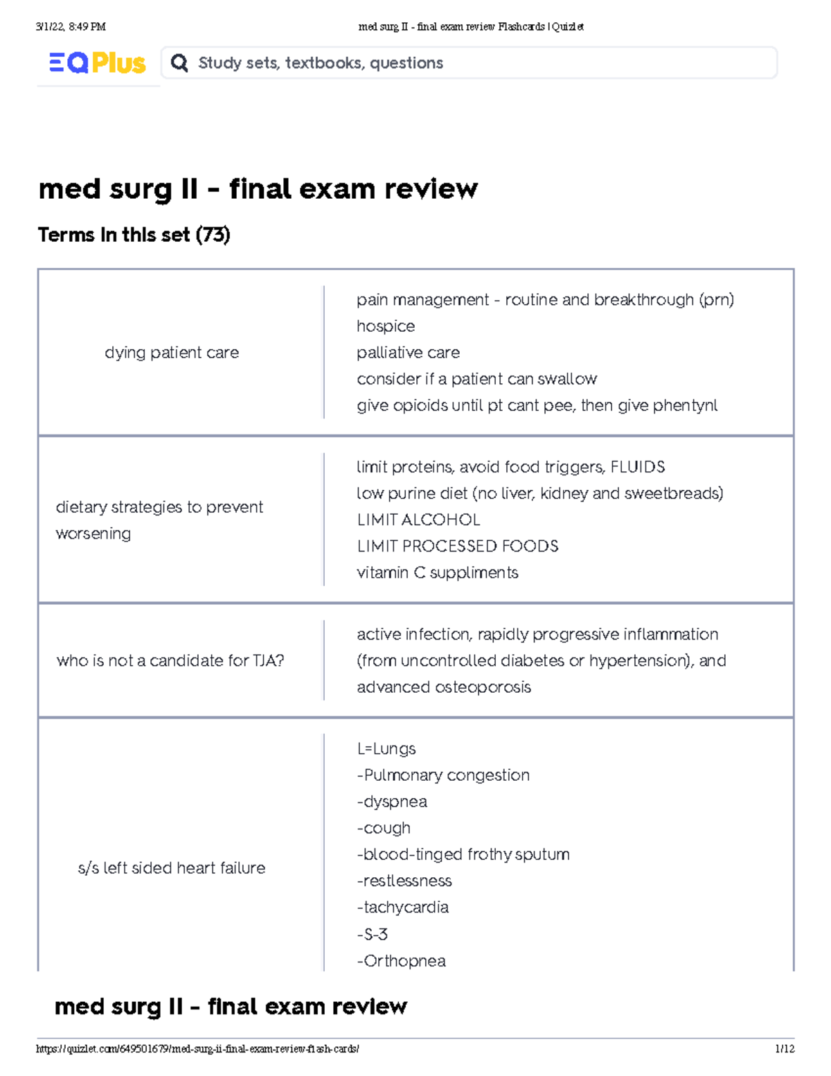 Med Surg II Final Exam Review: Essential Terms & Key Concepts - Studocu