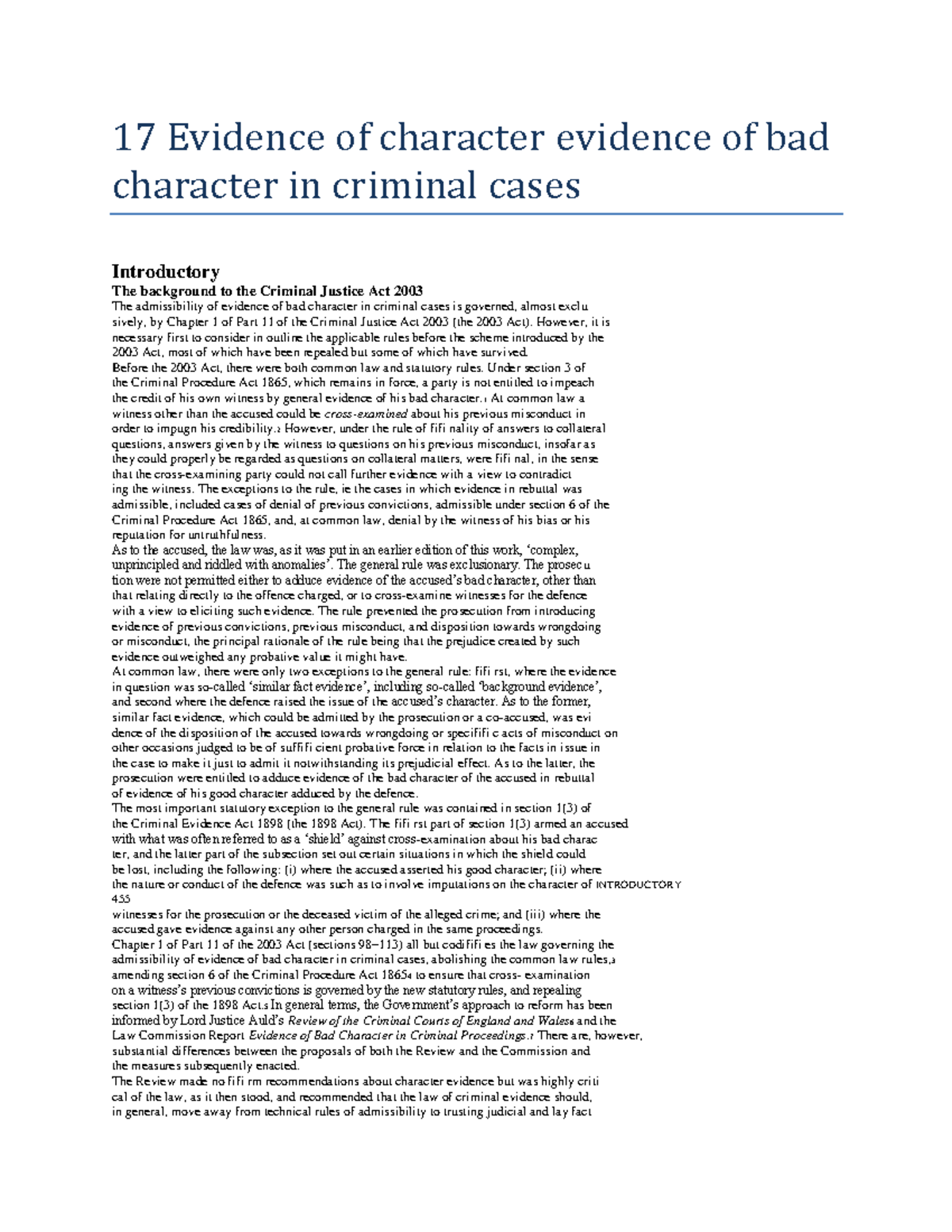 17 Evidence of character evidence of bad character in criminal cases ...