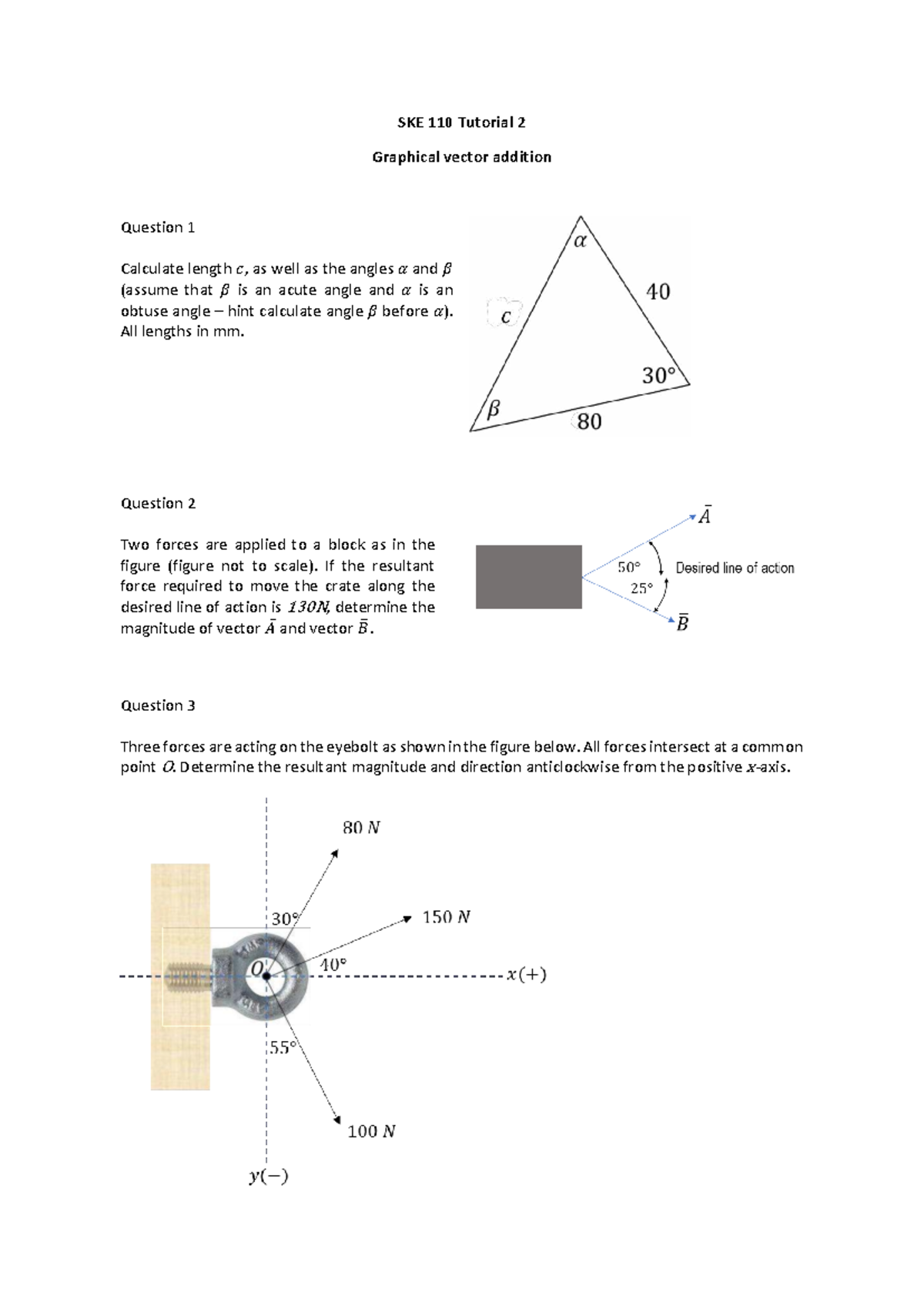 SKE 110 Tutorial 2: Graphical Vector Addition Problems - Studocu