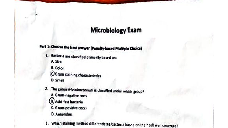 Microbiology Exam (Part 1) - Multiple Choice Questions - Studocu