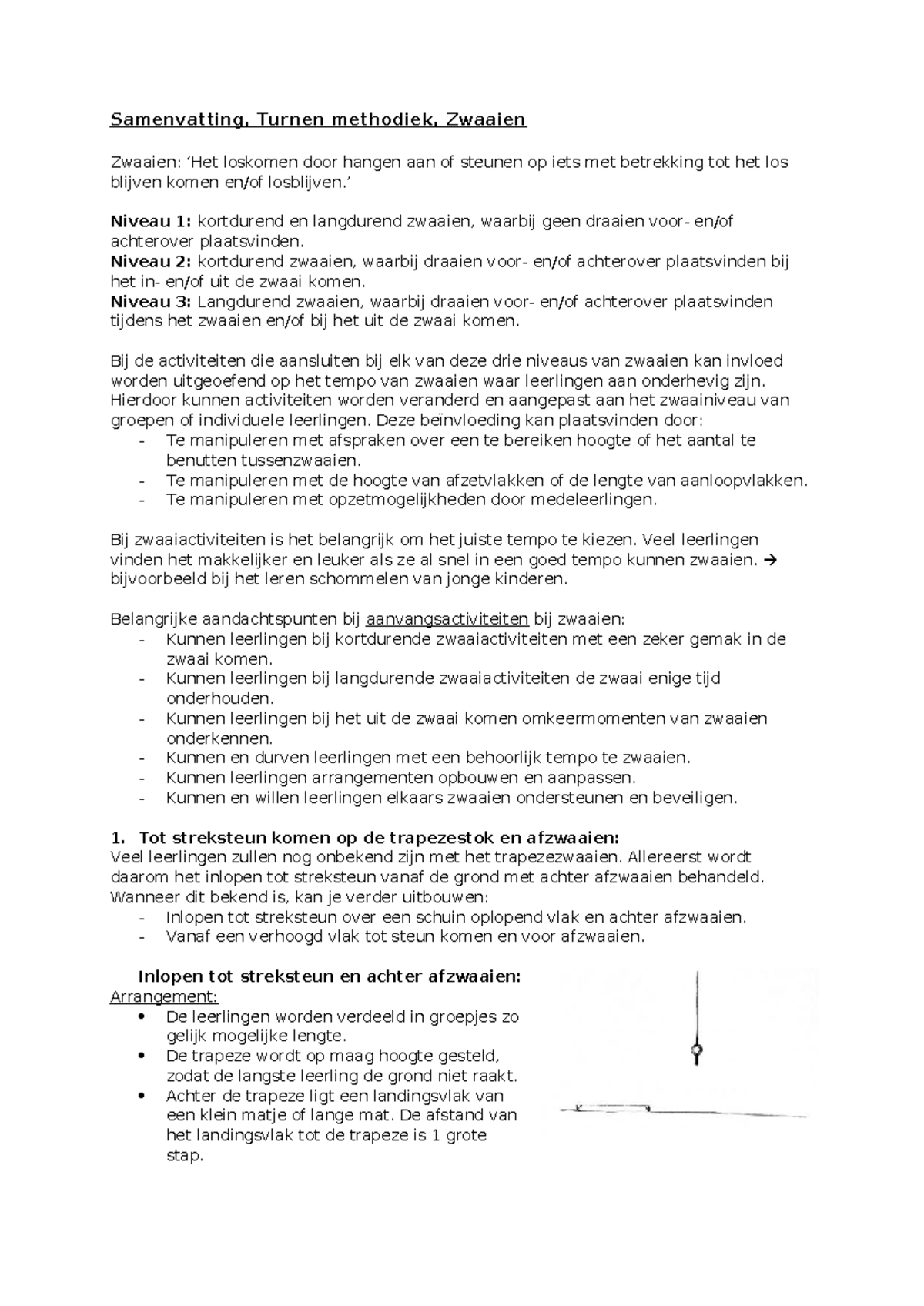Methodiek Samenvatting Zwaaien Niveau 1-3: Turnen Lesmateriaal ...