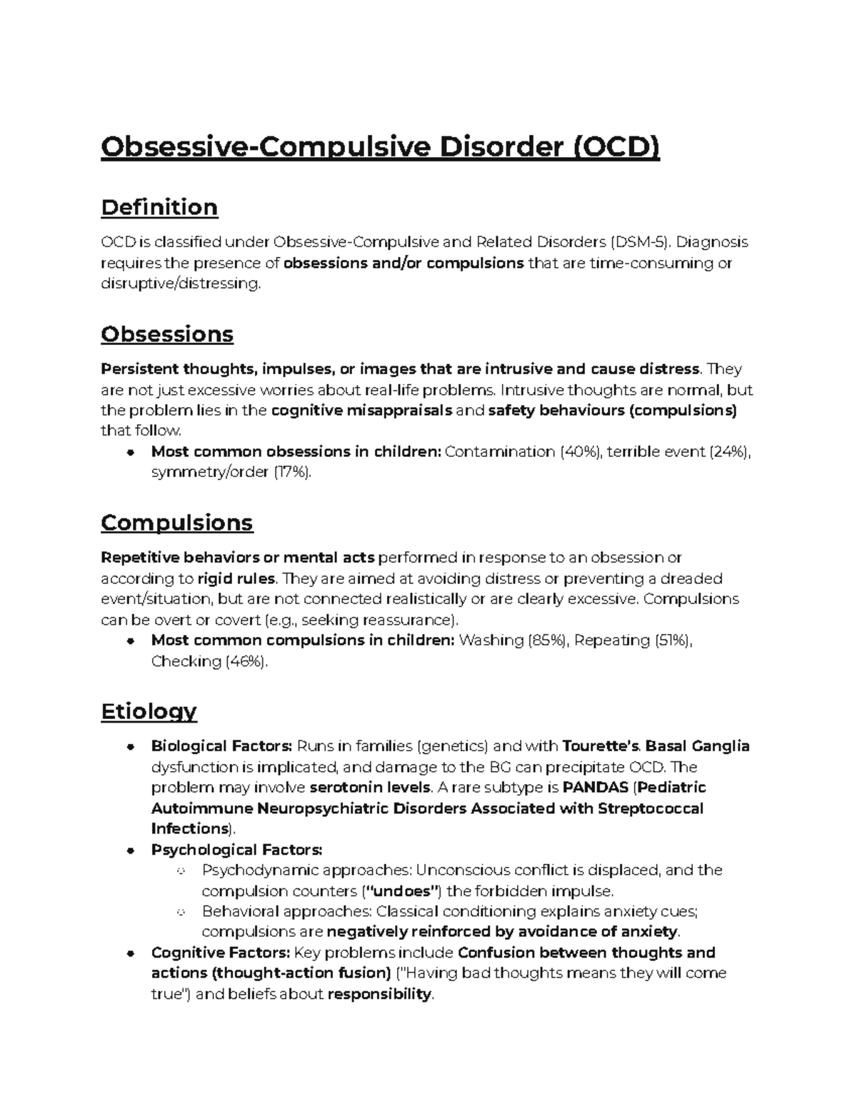 OCD: Definition, Diagnosis, and Common Symptoms - Studocu