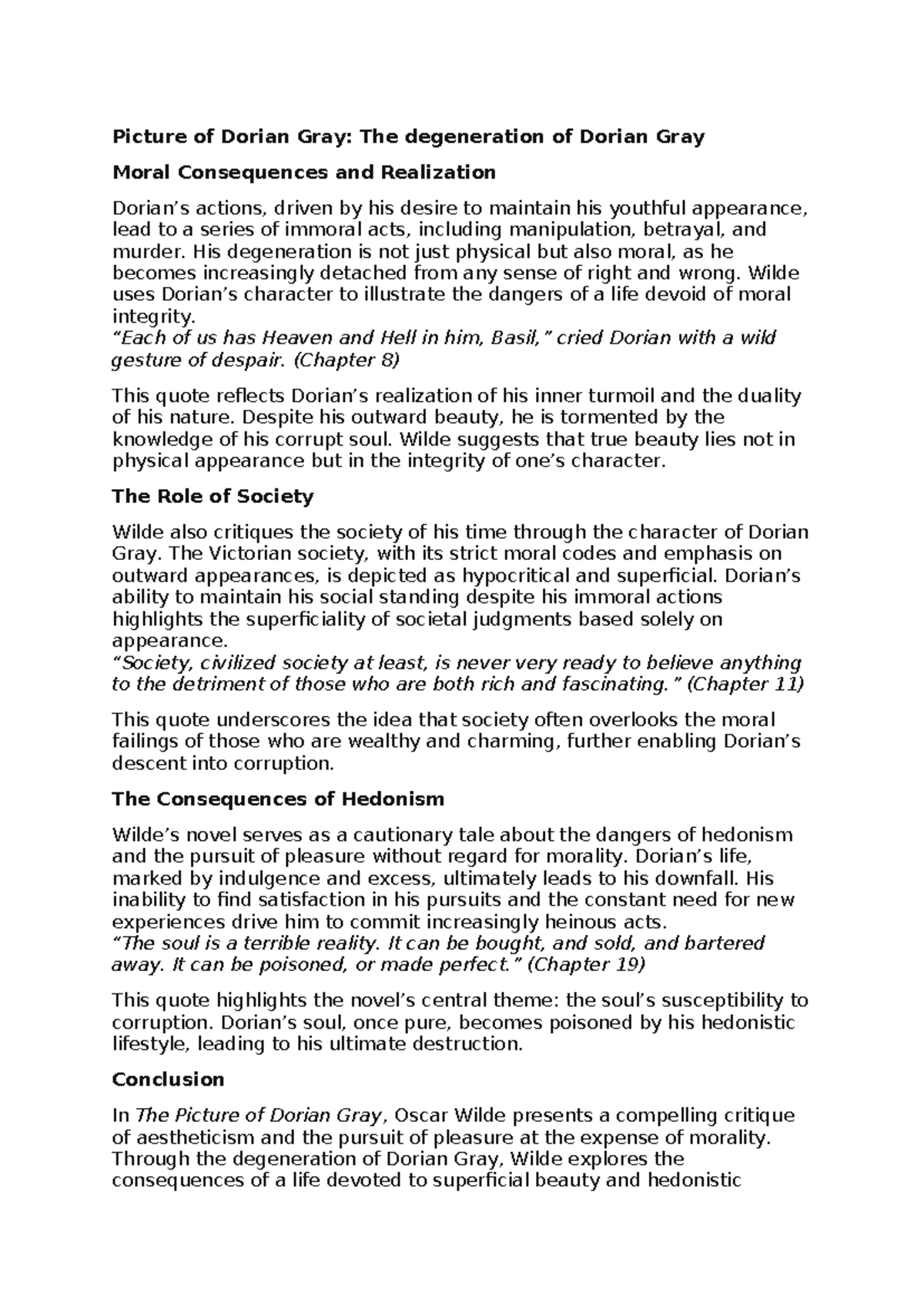The Picture of Dorian Gray: A Study of Moral Decay and Societal ...
