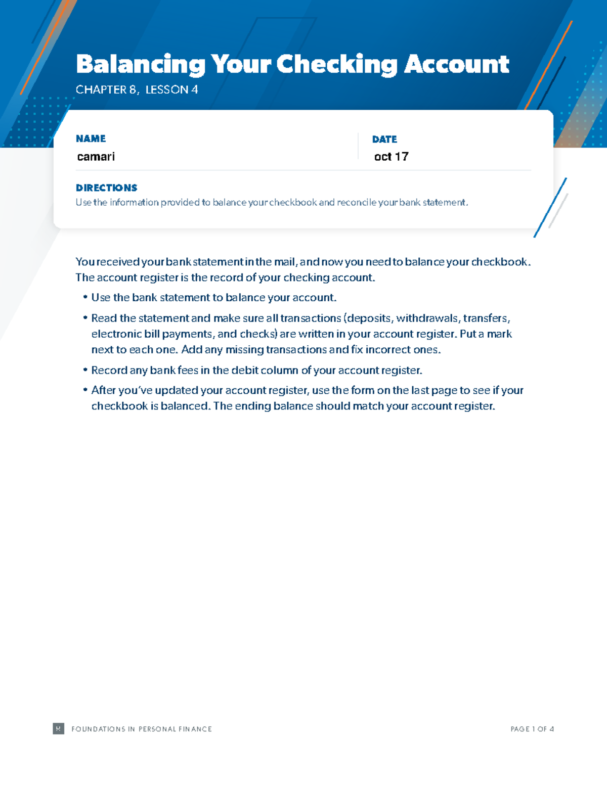 Balancing Your Checking Account - Ch 8, Lesson 4 for Personal Finance ...