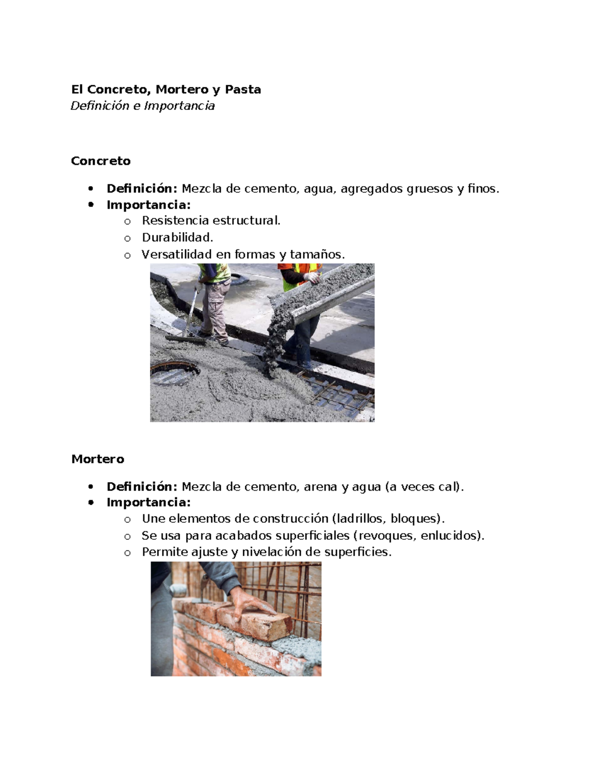Resumen Definicion - Inform4 - El Concreto, Mortero y Pasta Definición ...
