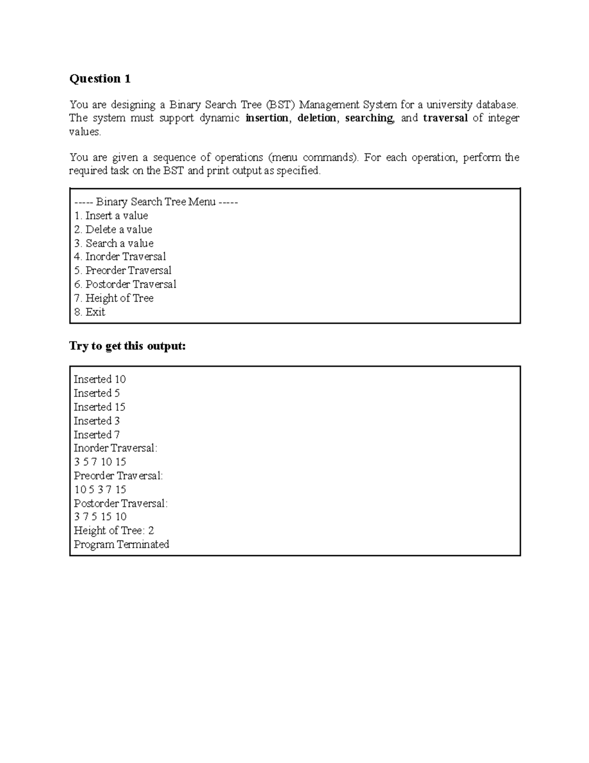 DSA Problems Tree - BST & Binary Tree Operations - Studocu
