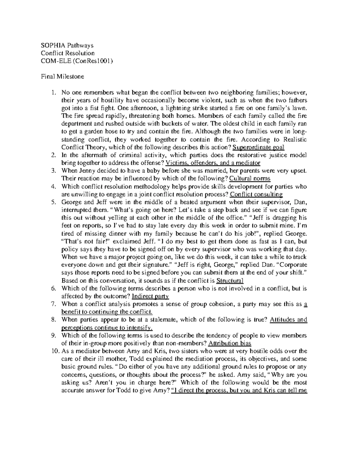 Conflict Resolution Milestone V: Key Concepts and Insights - Studocu