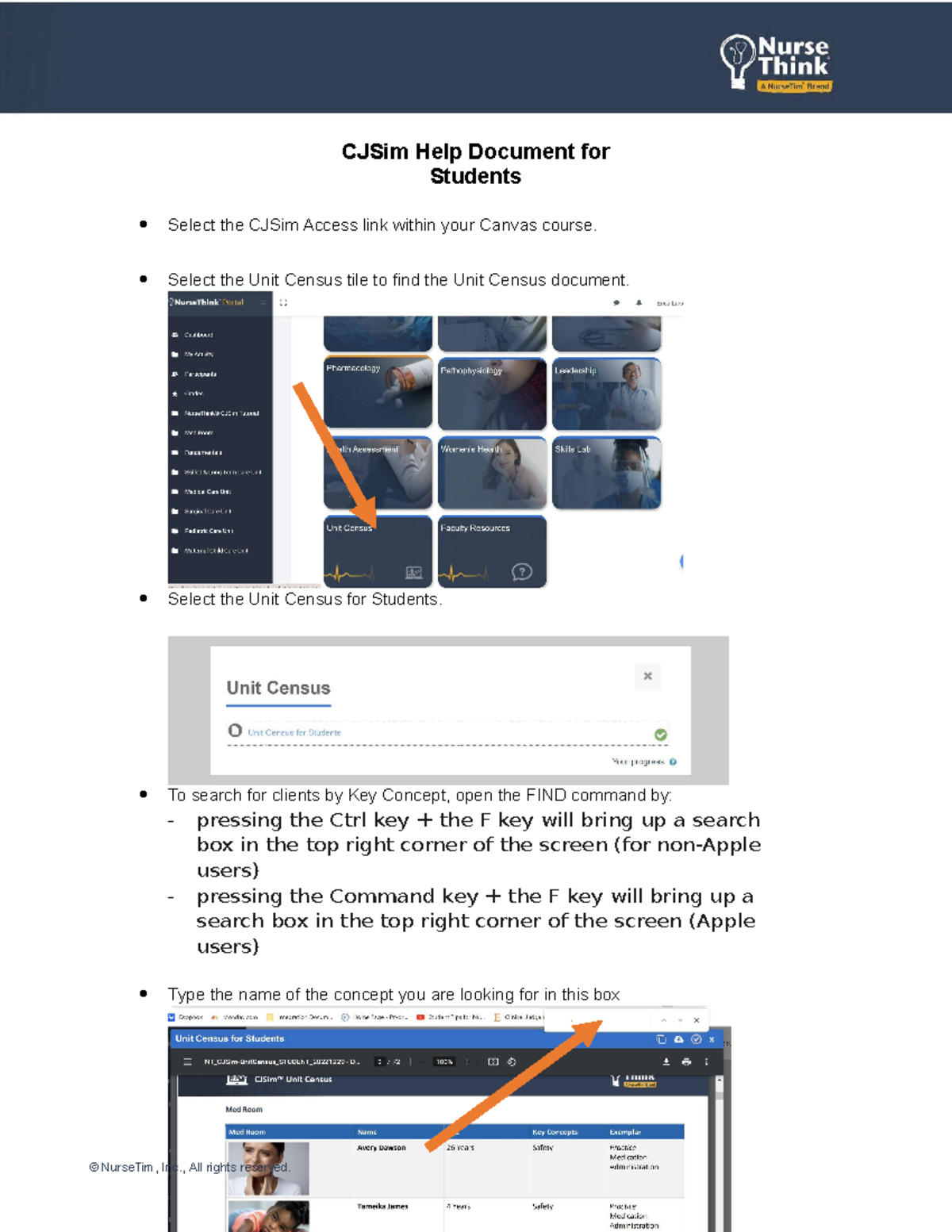 CJSim Student Support Guide: Accessing Unit Census & Care Units - Studocu
